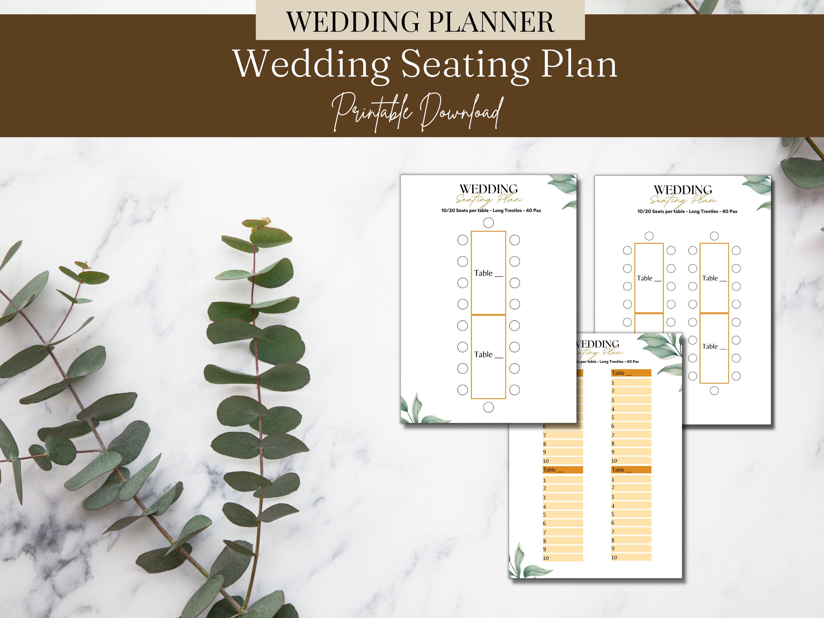 Table Seating Plan Chart Long 20 40 Pax Rectangle Table Guest Names ...
