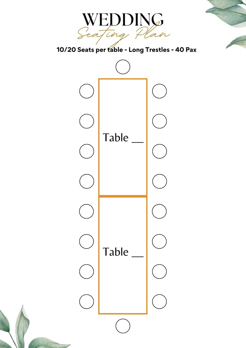 Wedding Table Seating Plan, 20-40 Guests (printable Download) - Etsy