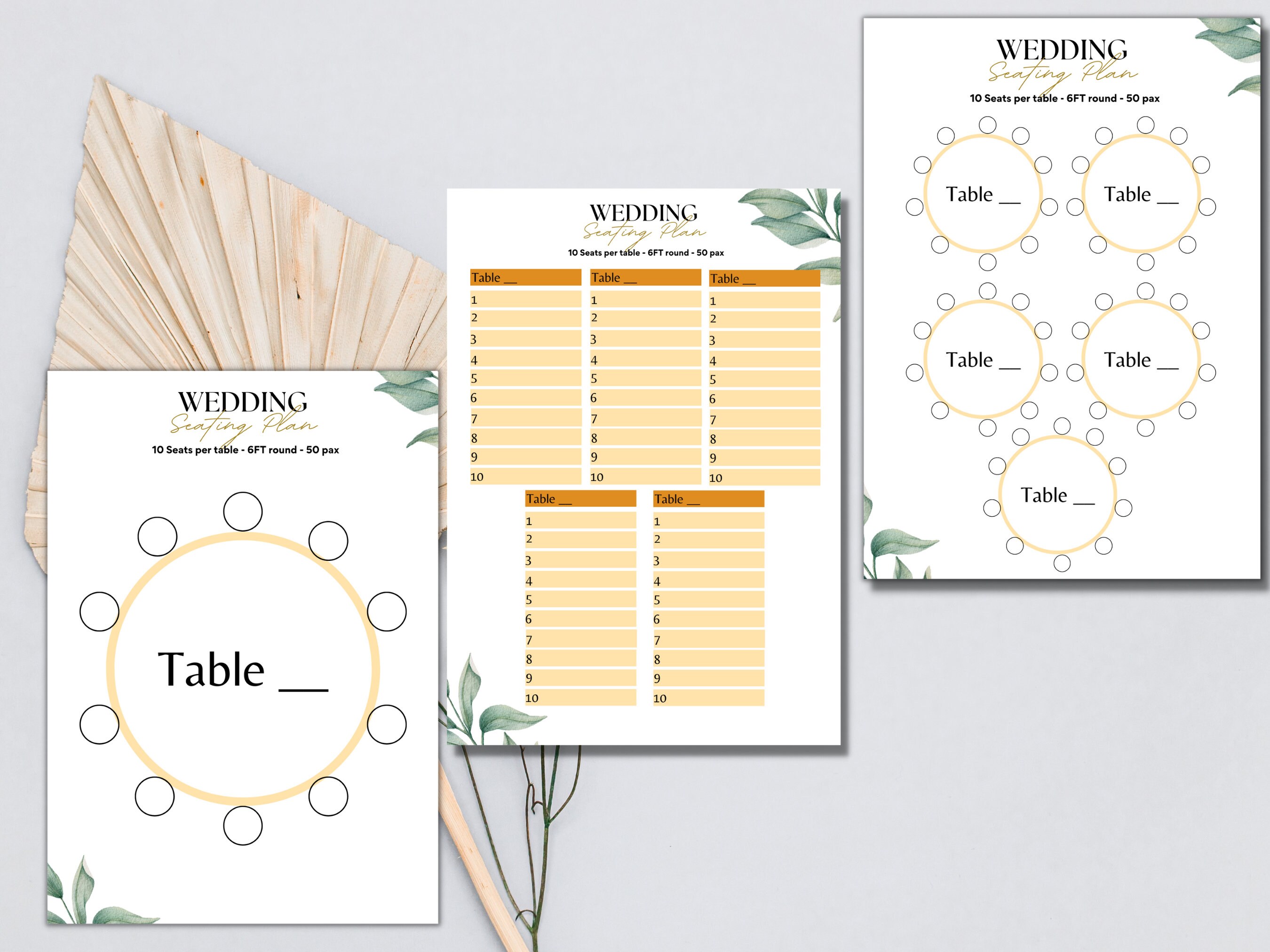 Wedding Table Seating Chart 50 Pax Round Table Display for Guest Names ...