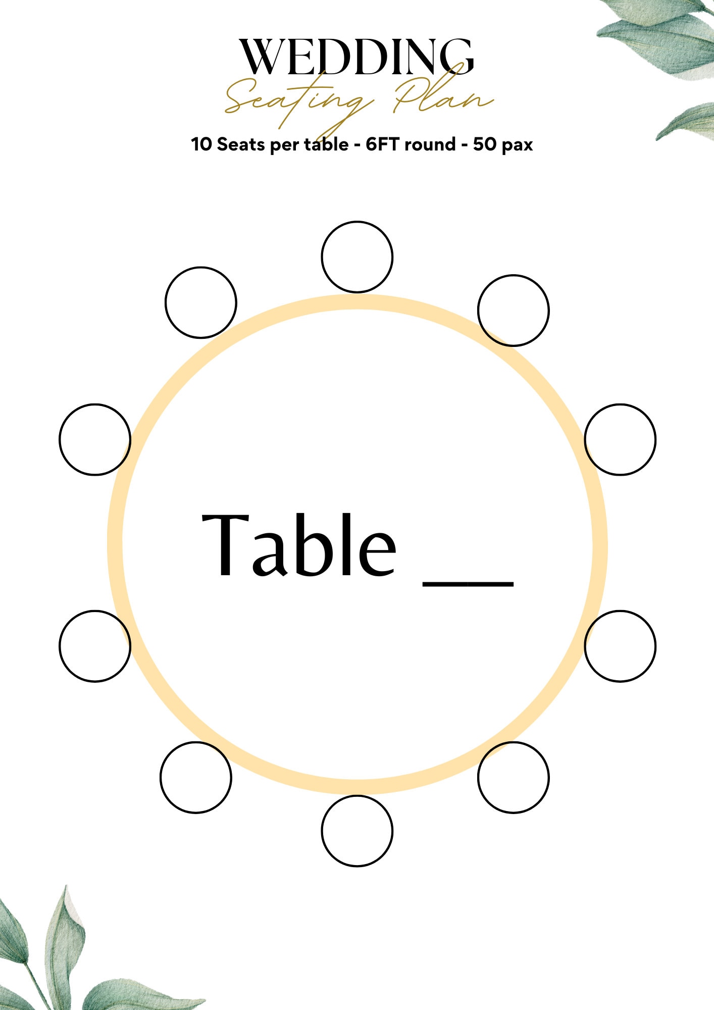 Wedding Table Seating Chart 50 Pax Round Table Display for Guest Names ...