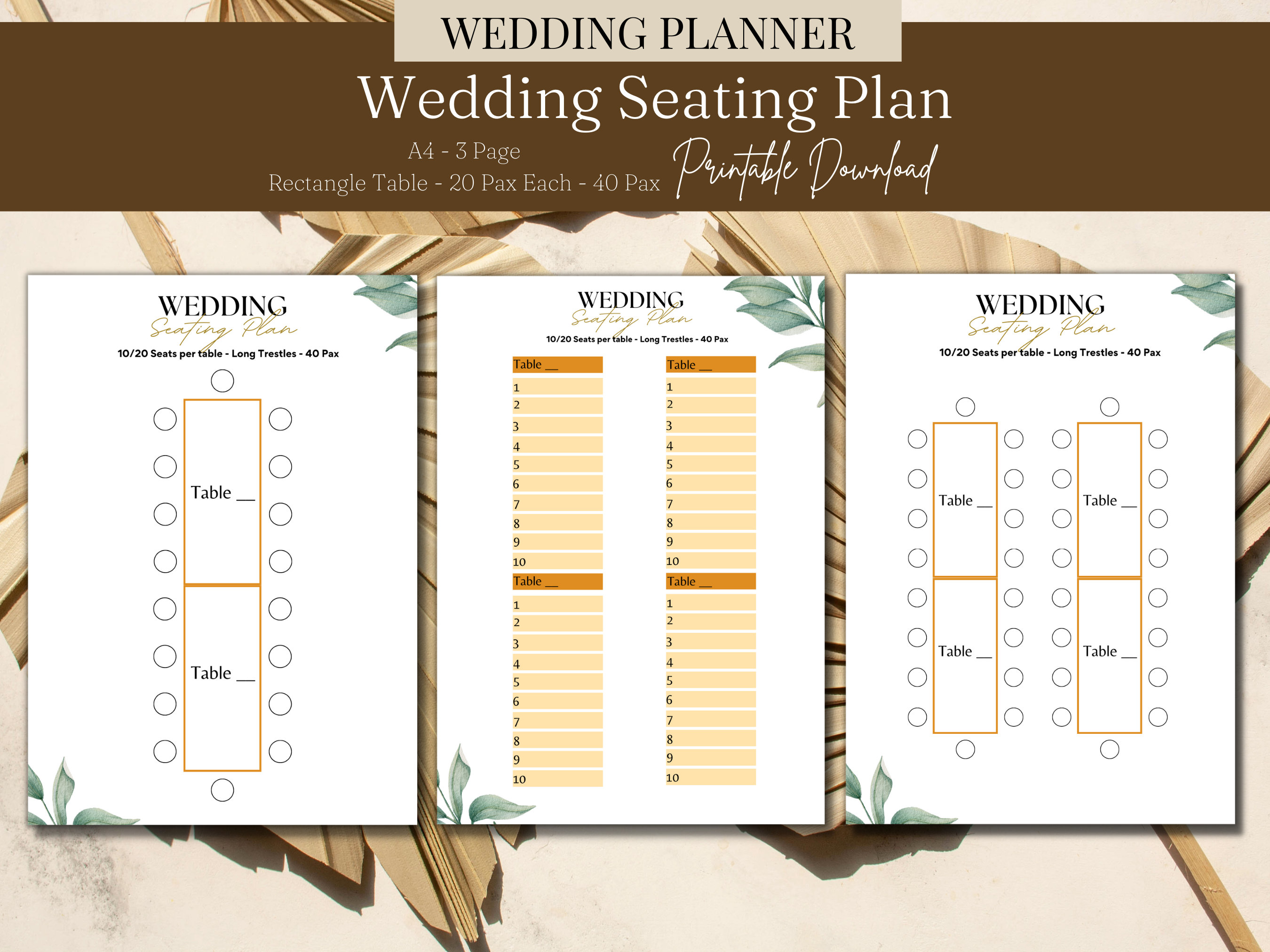 Table Seating Plan Chart Long 20 40 Pax Rectangle Table Guest Names ... Table Seating Plan Chart Long 20 40 Pax Rectangle Table Guest Names ...