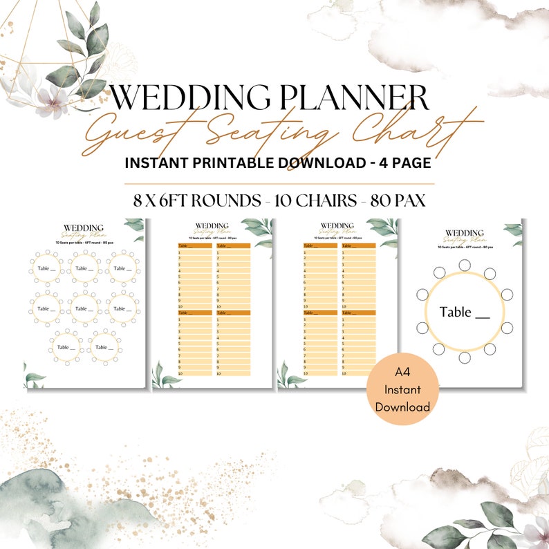 Wedding Seating Chart 80 Pax Round Table Display for Guest Names ...