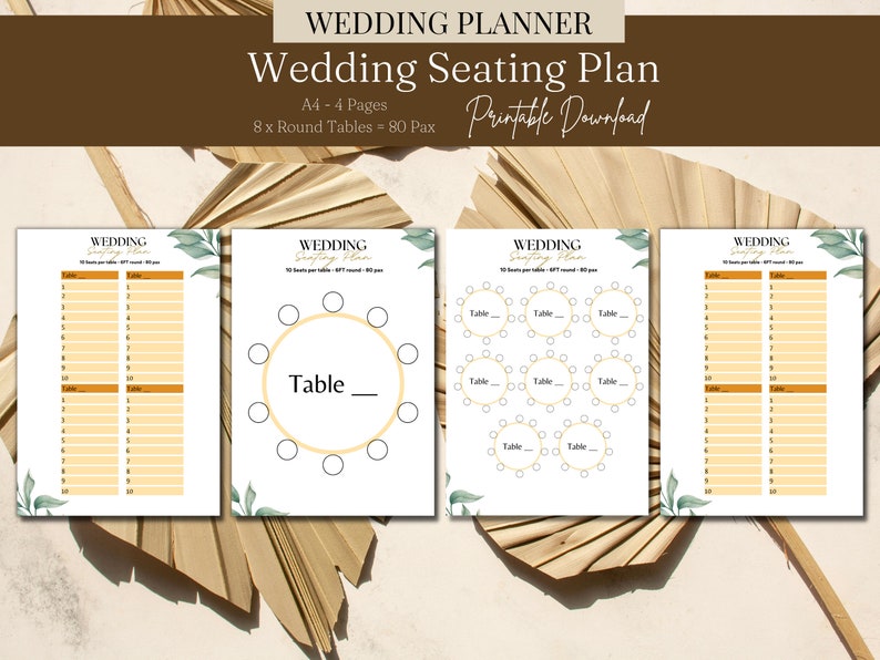 Wedding Seating Chart 80 Pax Round Table Display for Guest Names ...