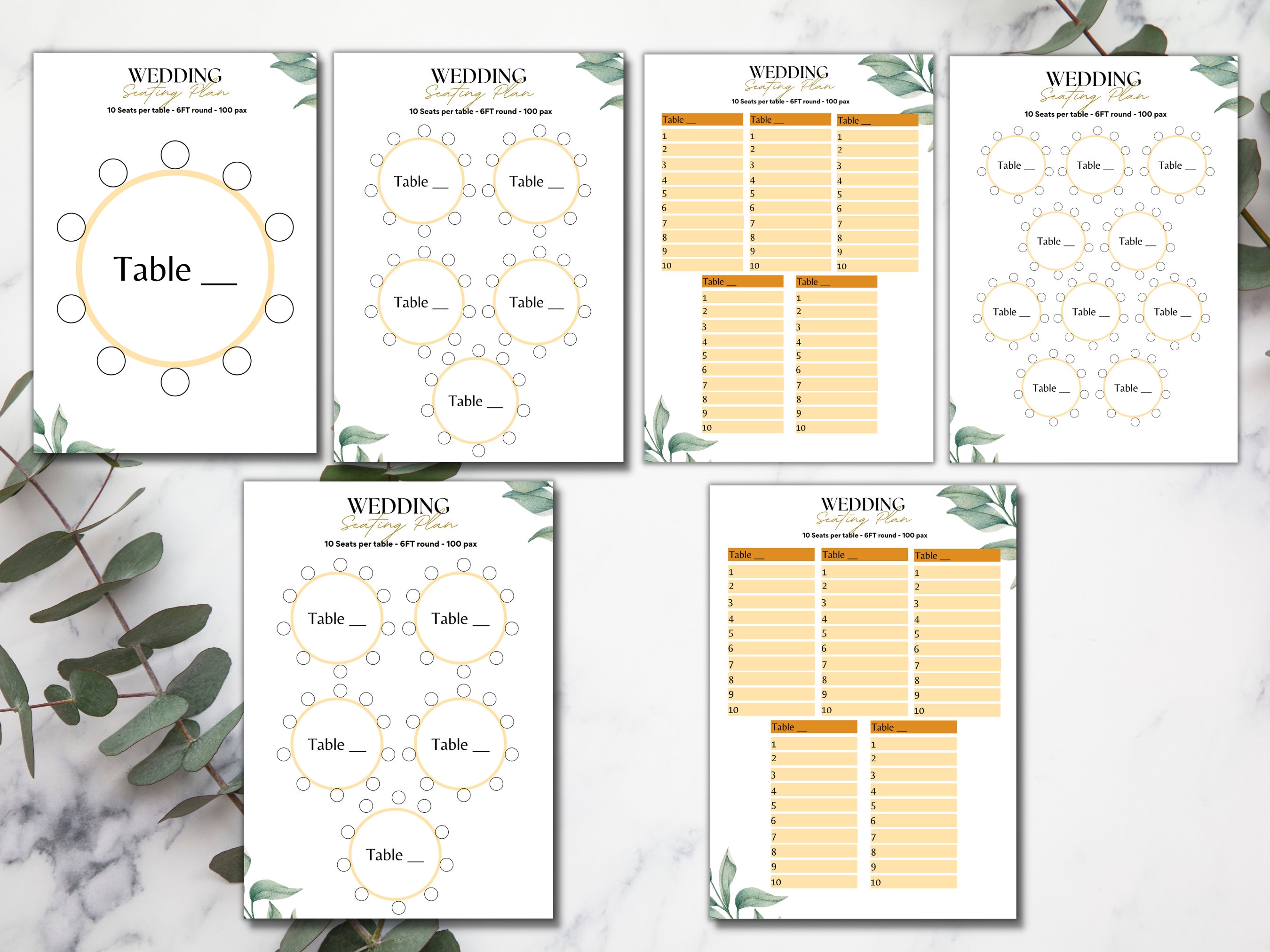 Wedding Seating Chart 100 Pax Round Table Display for Guest Names ...