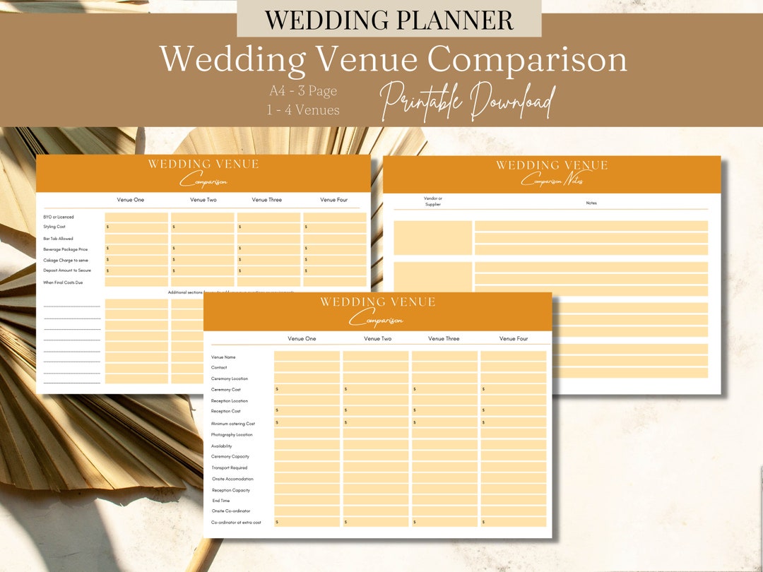 Wedding Venue Comparison Planner, Checklist (PDF Printable) - Etsy