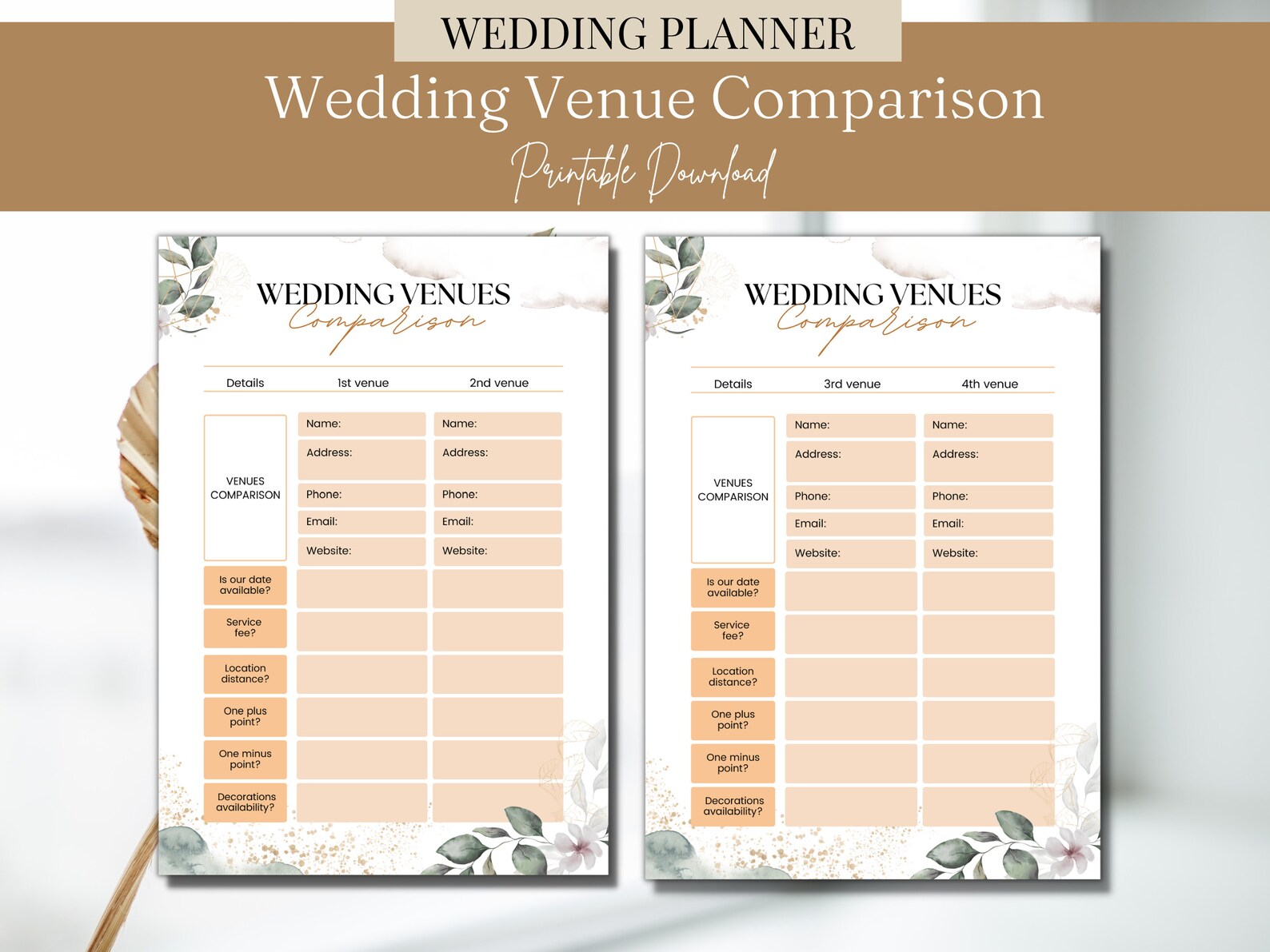 Wedding Venue Comparison Template Sheet for Wedding Day Event Checklist ...