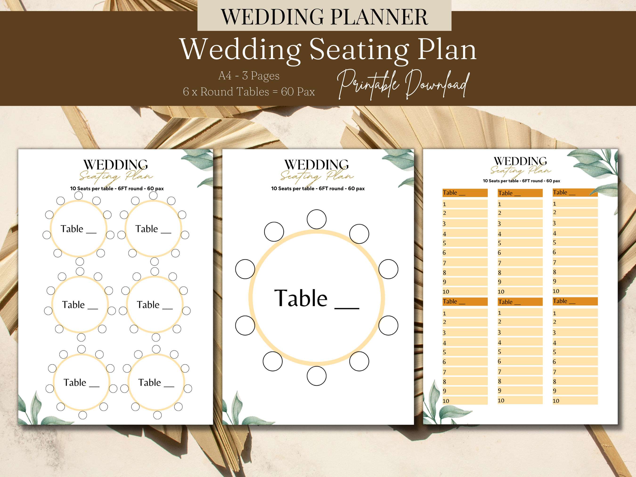 Wedding Planning Seating Plan Chart 60 Pax Round Table Display for ...