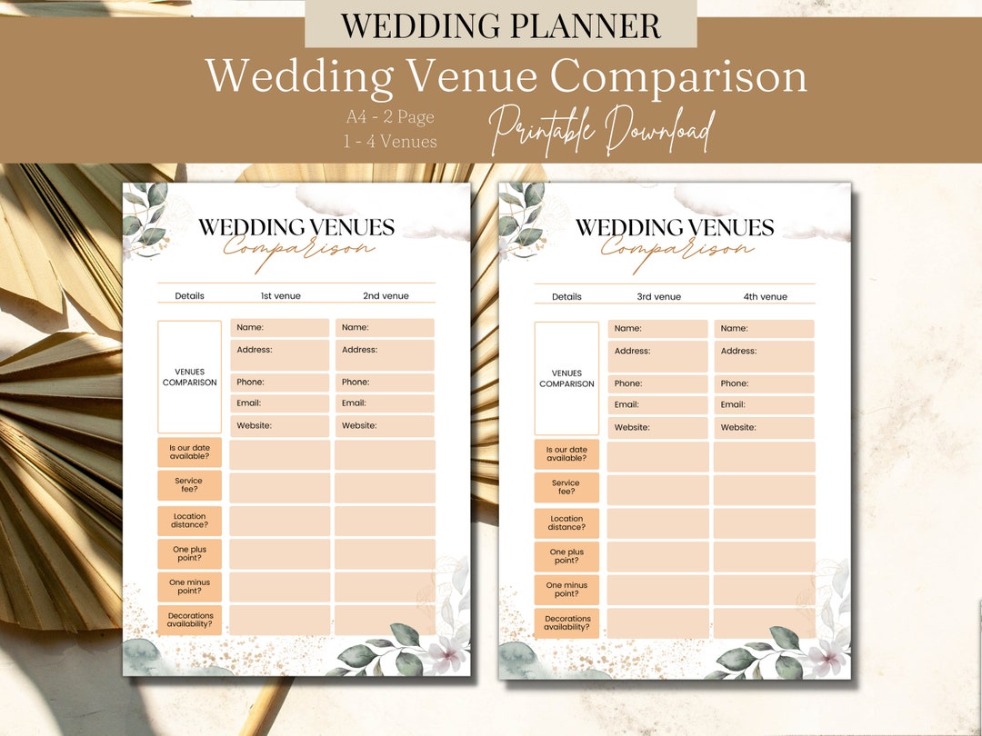 Wedding Venue Comparison Template Sheet for Wedding Day Event Checklist ...