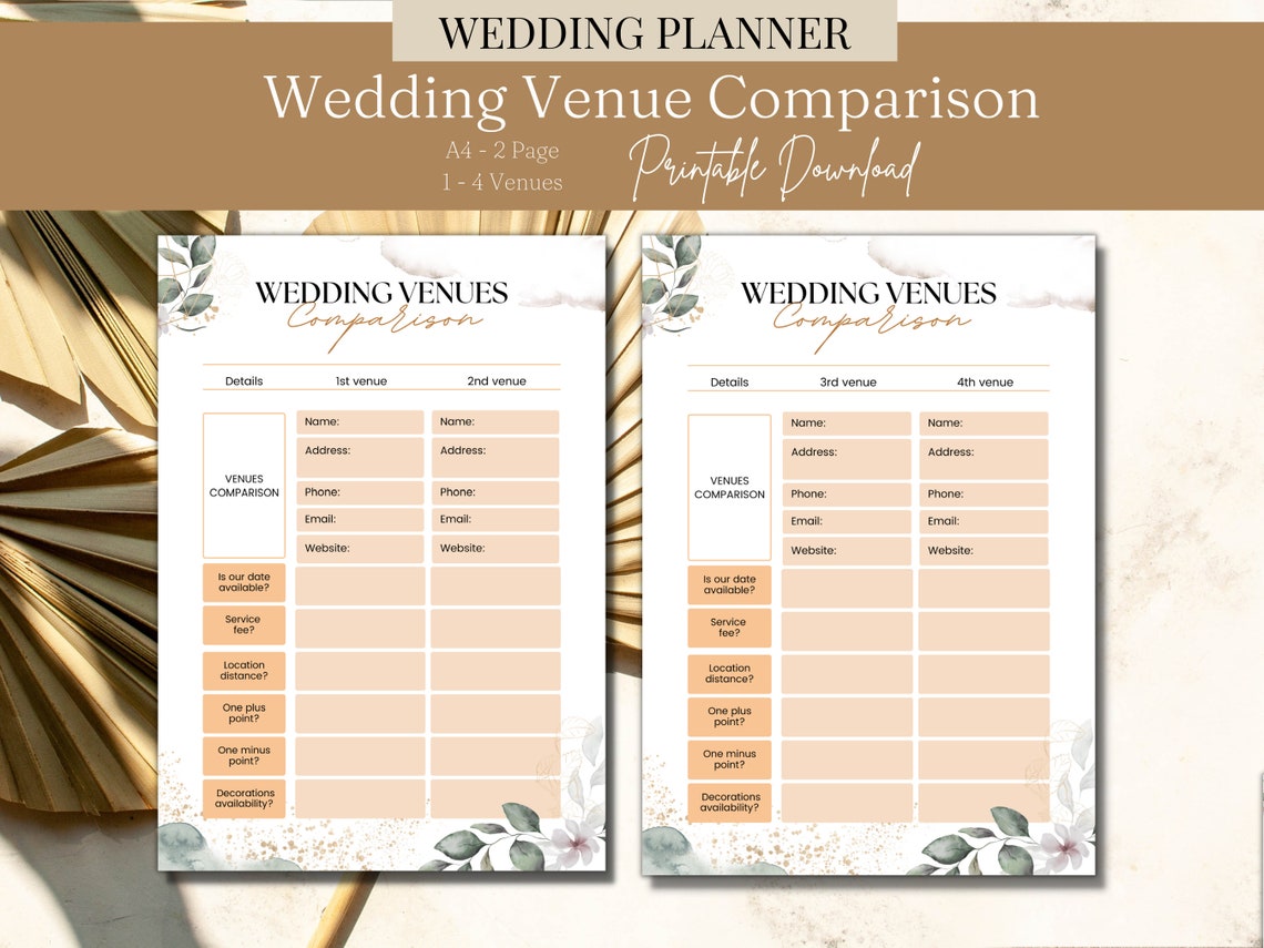 Wedding Venue Comparison Template Sheet for Wedding Day Event Checklist ...