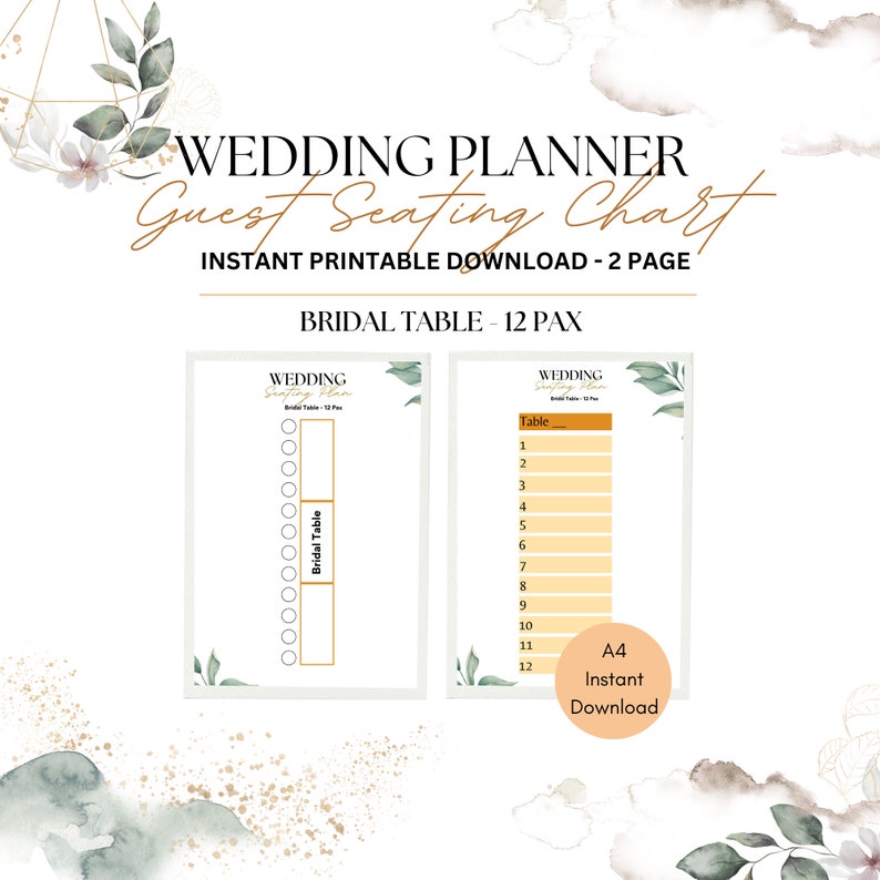 Wedding Table Plan Template Seating Chart Bridal Table 12 Guest Names ...