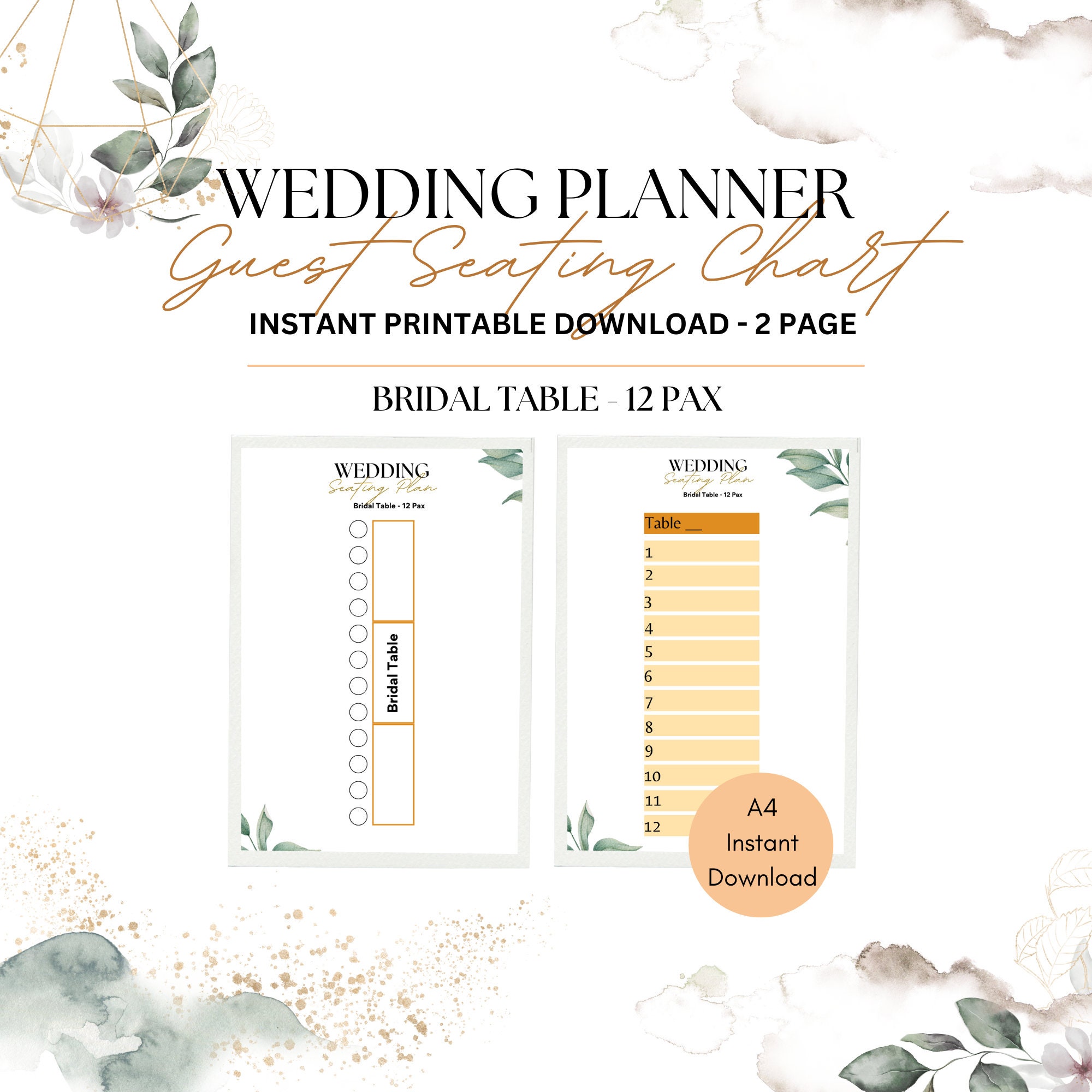 Wedding Table Plan Template Seating Chart Bridal Table 12 Guest Names ...