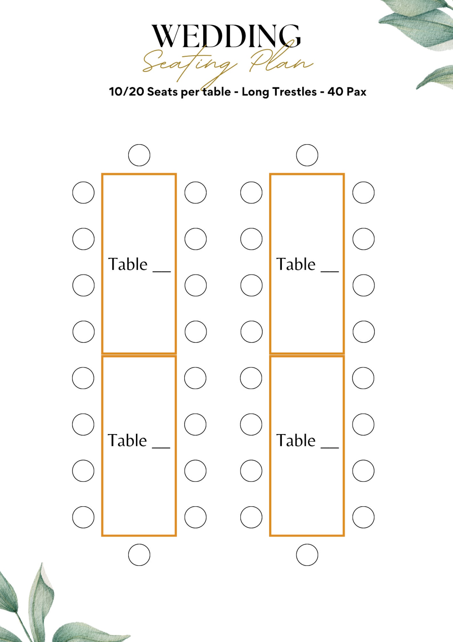 Table Seating Plan Chart Long 20 40 Pax Rectangle Table Guest Names ...