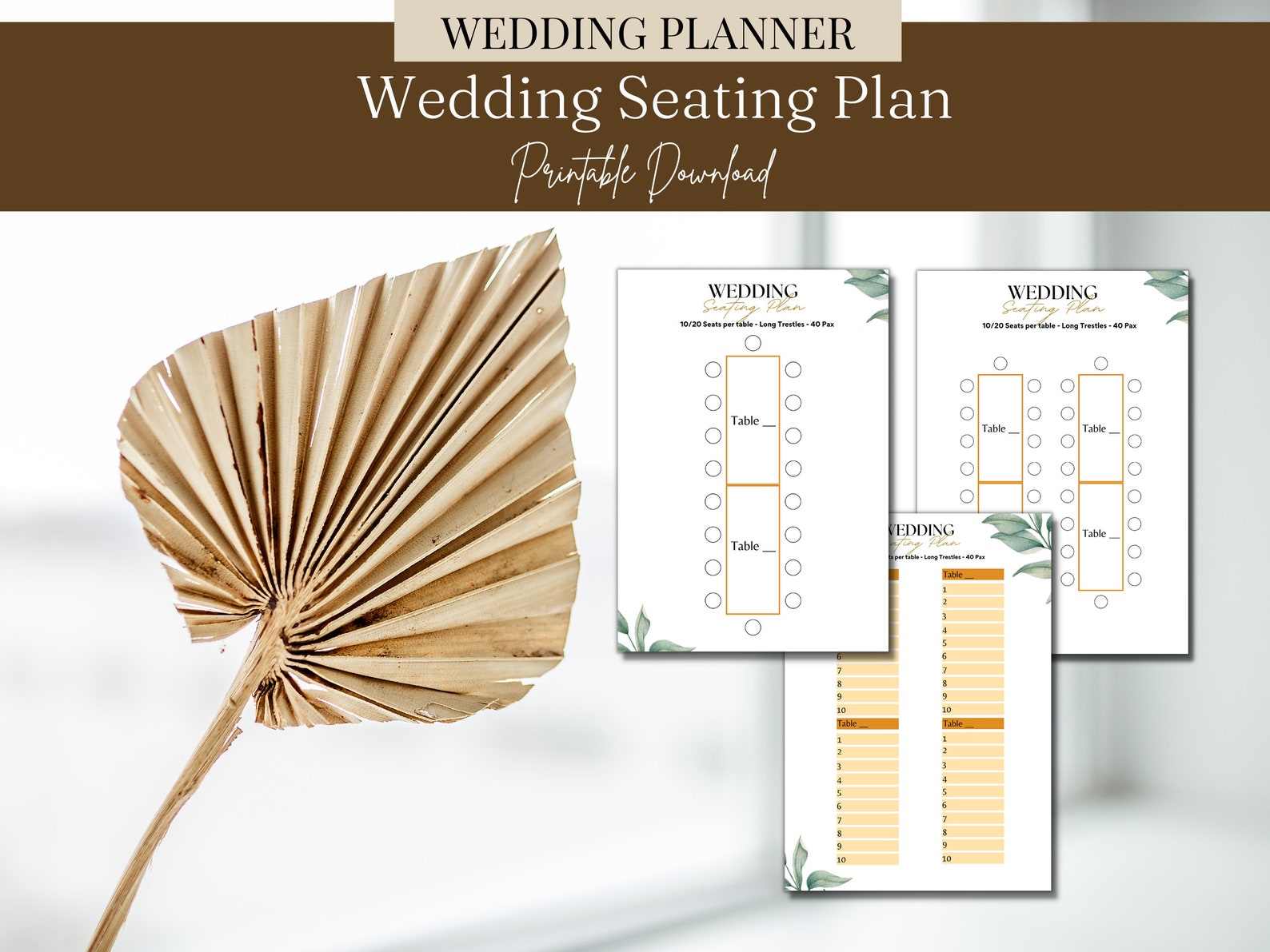 Table Seating Plan Chart Long 20 40 Pax Rectangle Table Guest Names ...