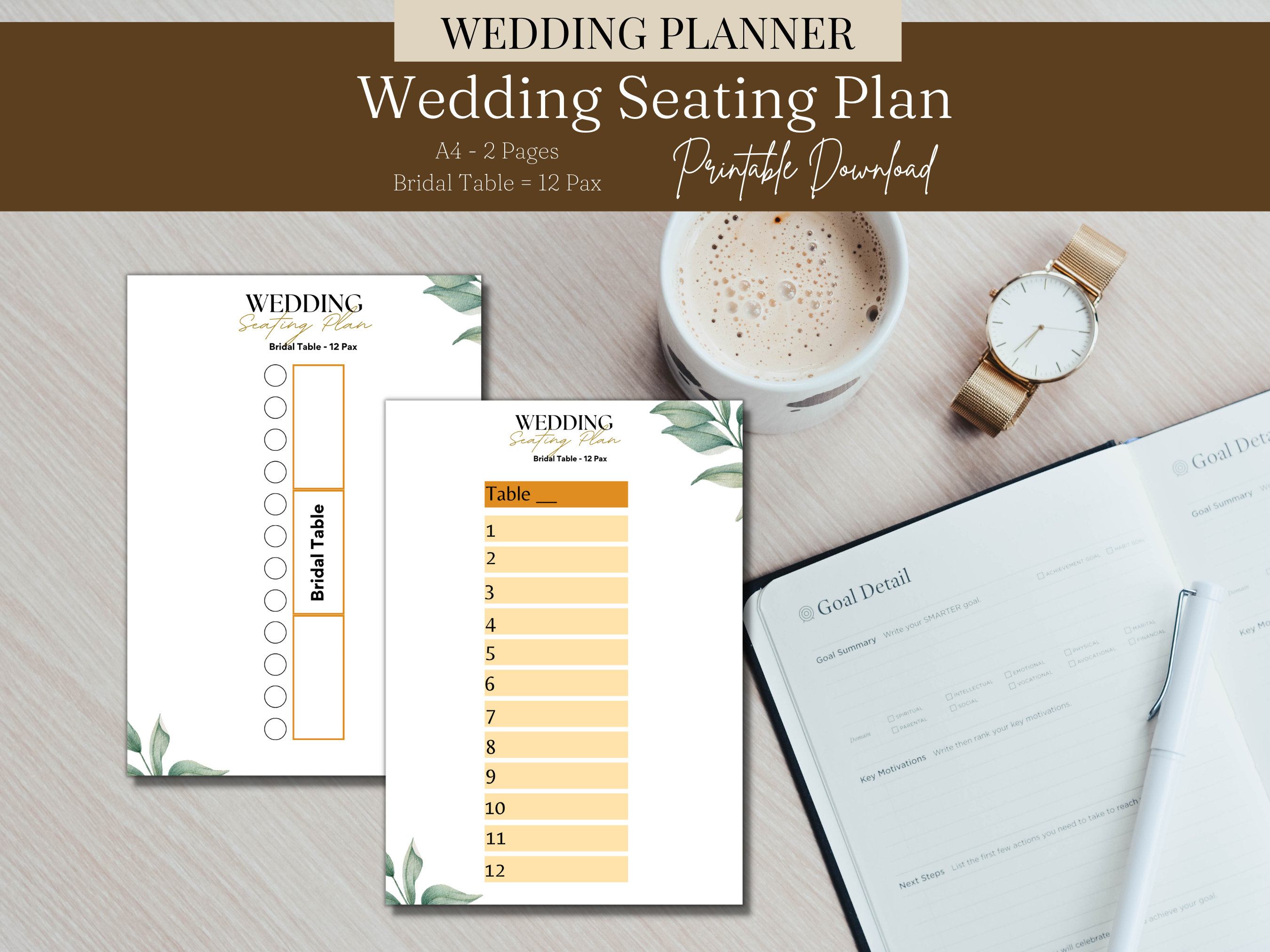 Wedding Table Plan Template Seating Chart Bridal Table 12 Guest Names ...