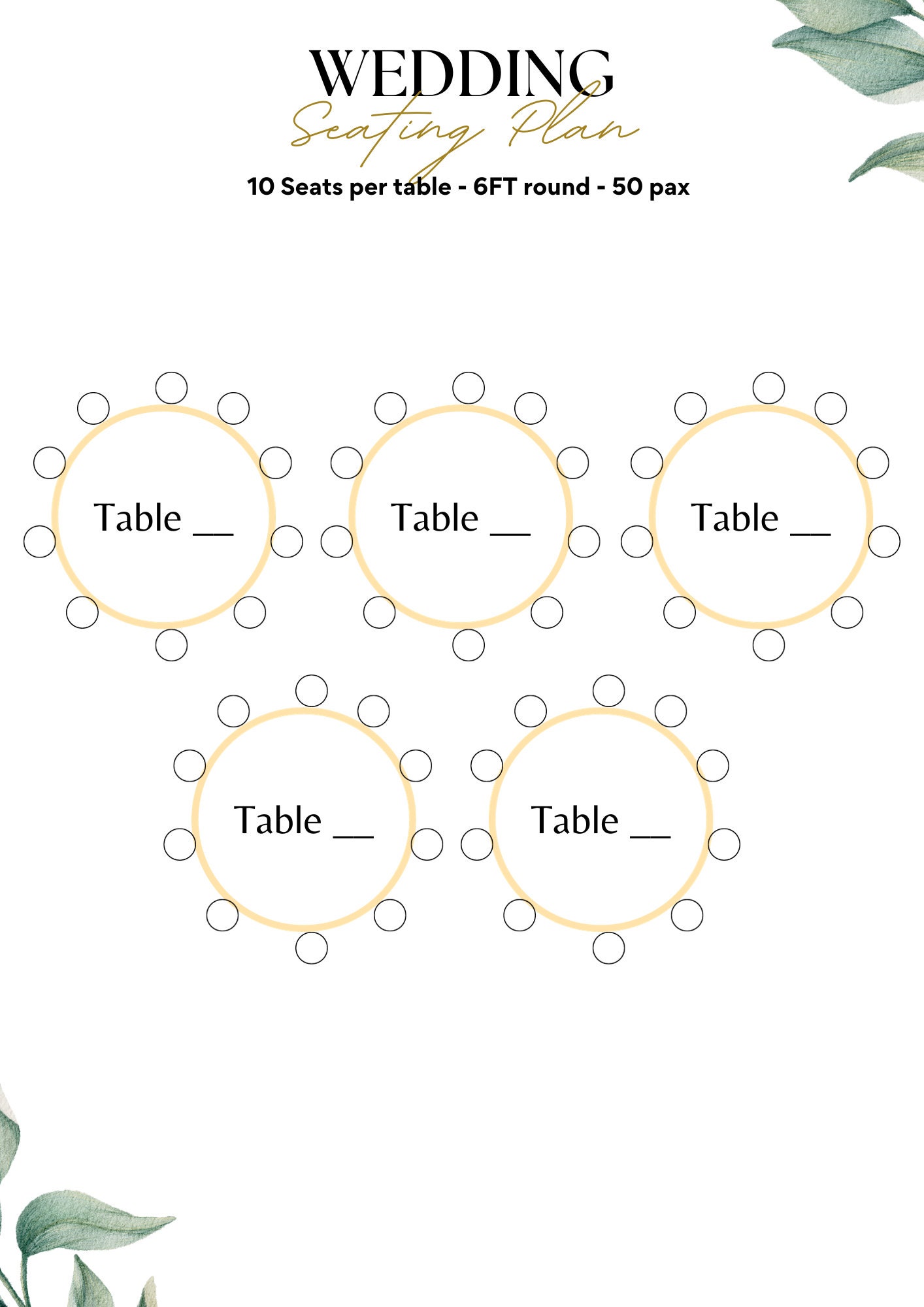 Table Seating Chart Planner for 10 100 Table Plan, 10 Seats Table ...
