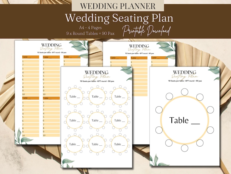 Seating Plan Chart 90 Pax Round, Wedding Table Display for Guest Names ...