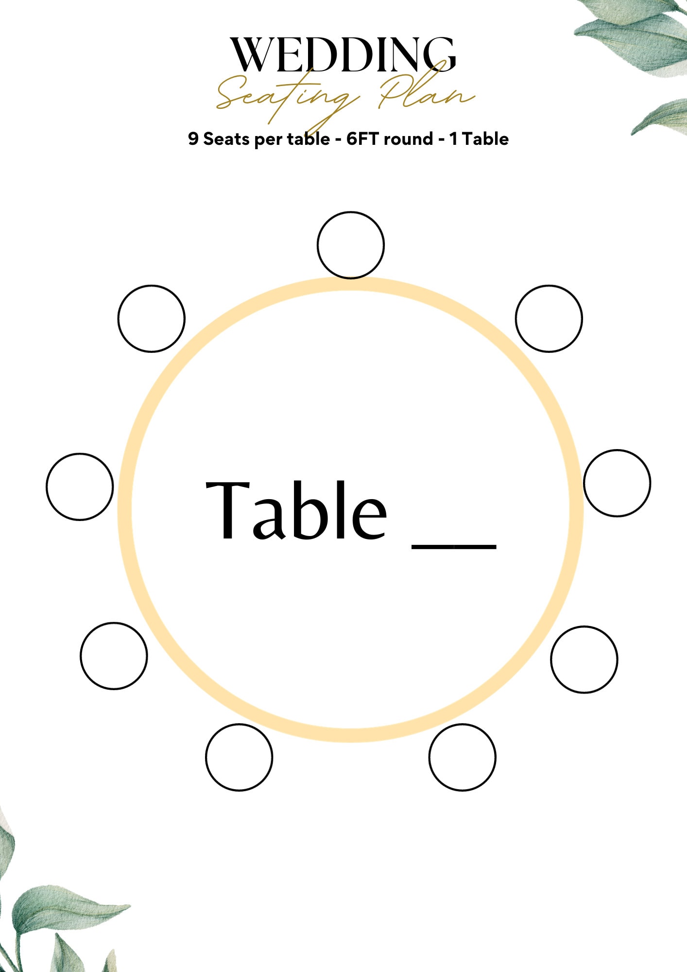 Table Seating Chart Planner for 9 Pax Table Plan, Nine Seats Table ...