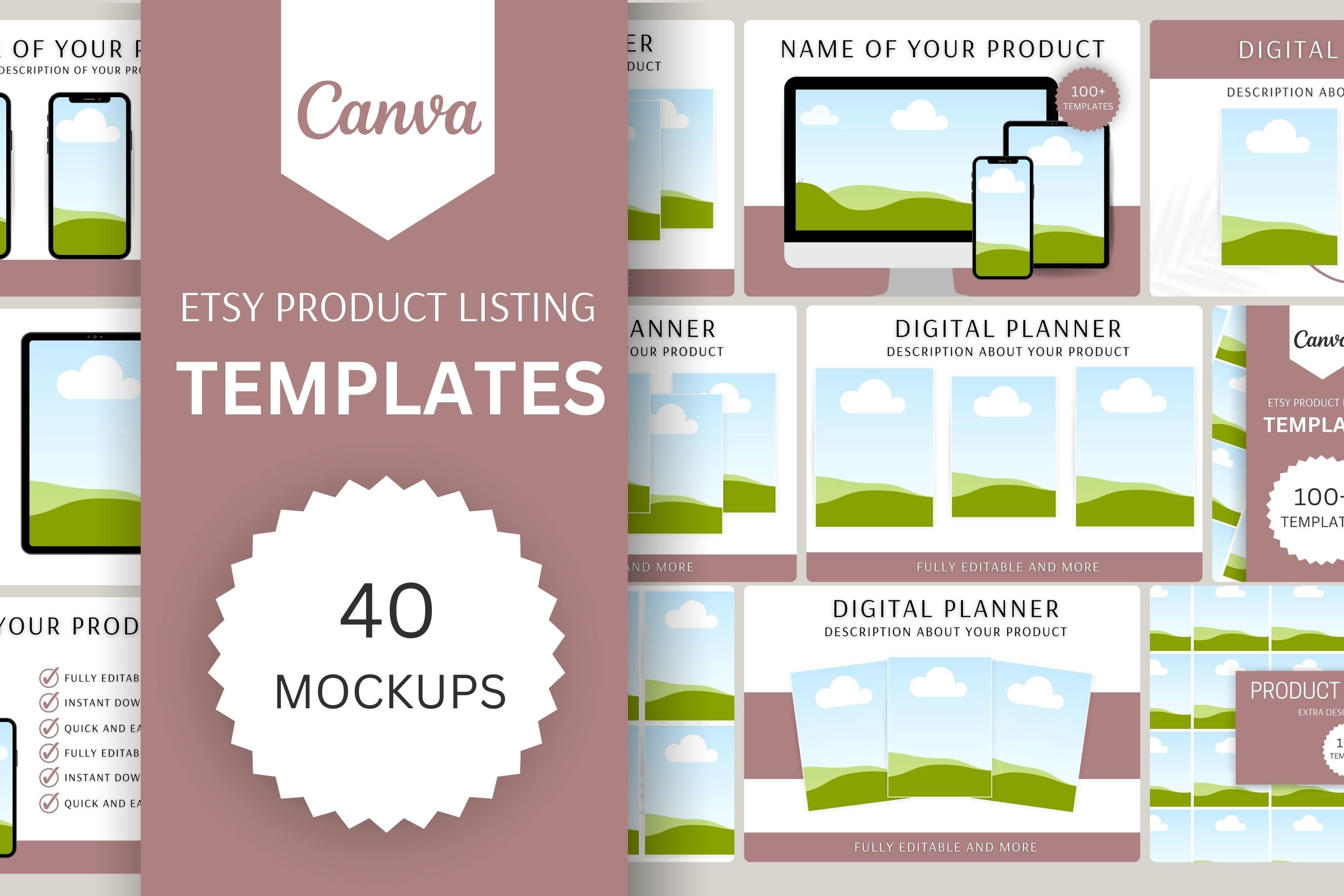 40 Etsy Listing Mockup | Canva Listing Template | Digital Product Mockup | Device Mockup ...