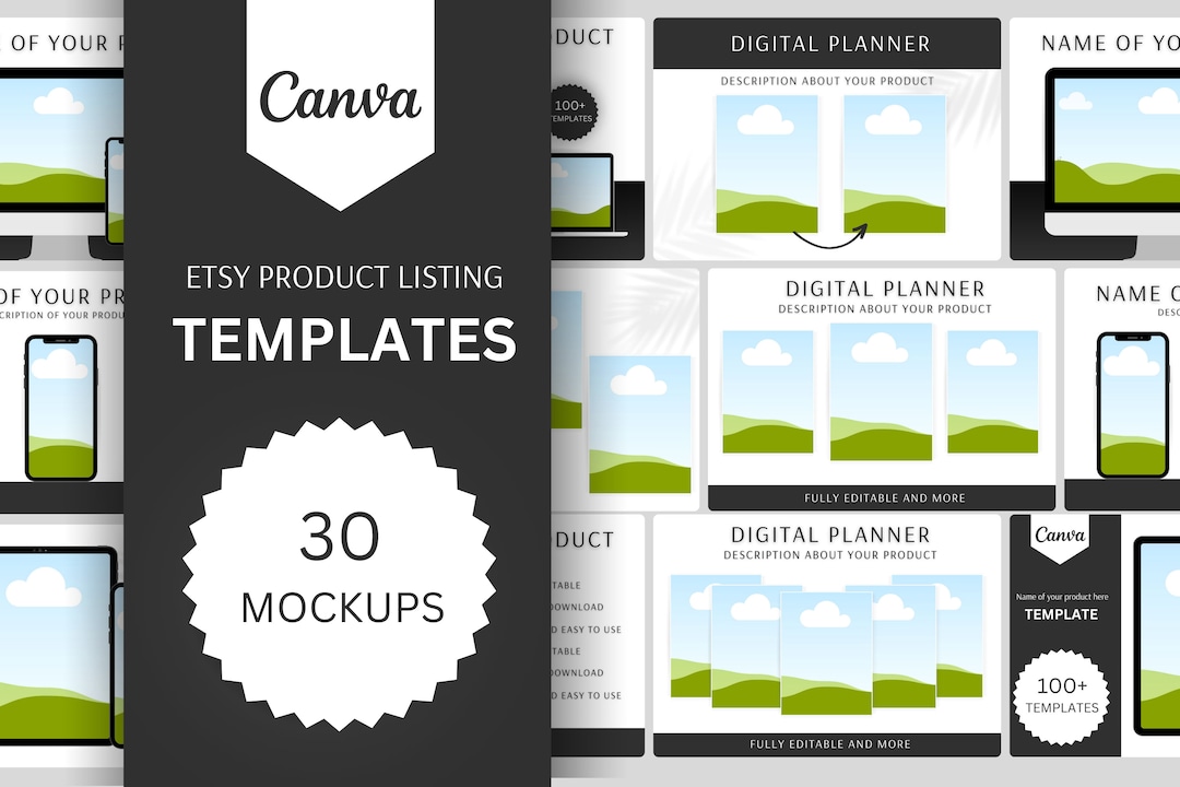 30 Etsy Listing Mockup | Canva Listing Template | Digital Product Mockup | Device Mockup ...