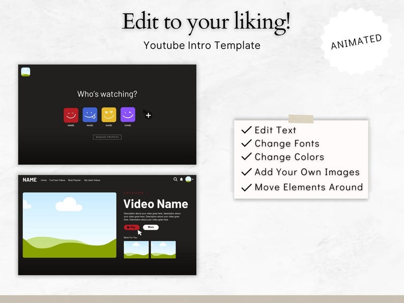 Youtube Intro, Custom Youtube Intro, Canva Editable Template, Unique ...