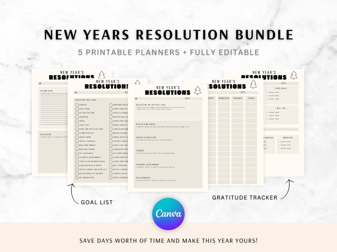 New Year's Resolutions Printables, 2024 Year in Review 2025, New Year's ...