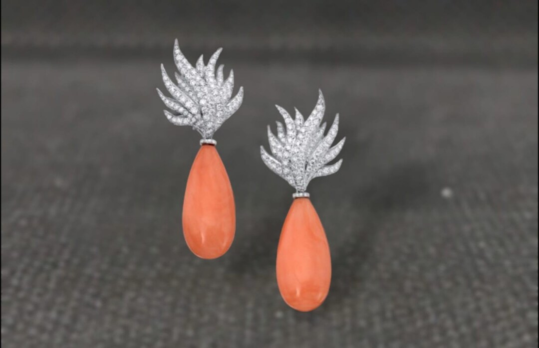 Vintage , Victorian Drop Earring ,orange Coral Handmade Earrings, Coral ...