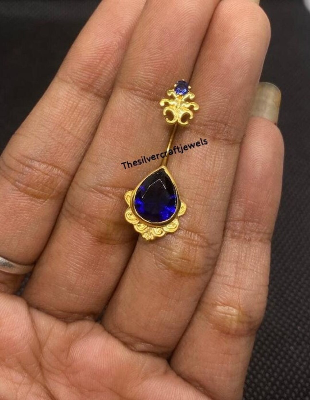 Blue Sapphire Pear Belly Button, Ring Body Piercing Jewelry, Belly ...
