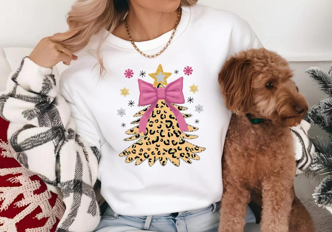 Coquette Glitter Christmas Tree Png, Leopard Christmas Tree Shirt ...