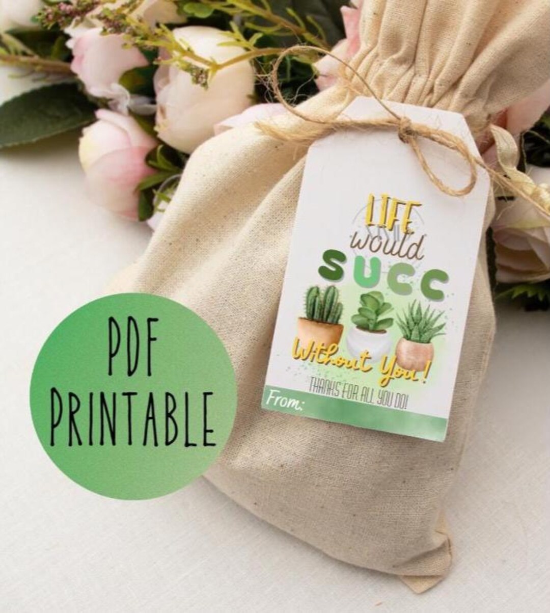 Printable PDF Life Would SUCC Without You Tag, Succulent Favor Tag ...
