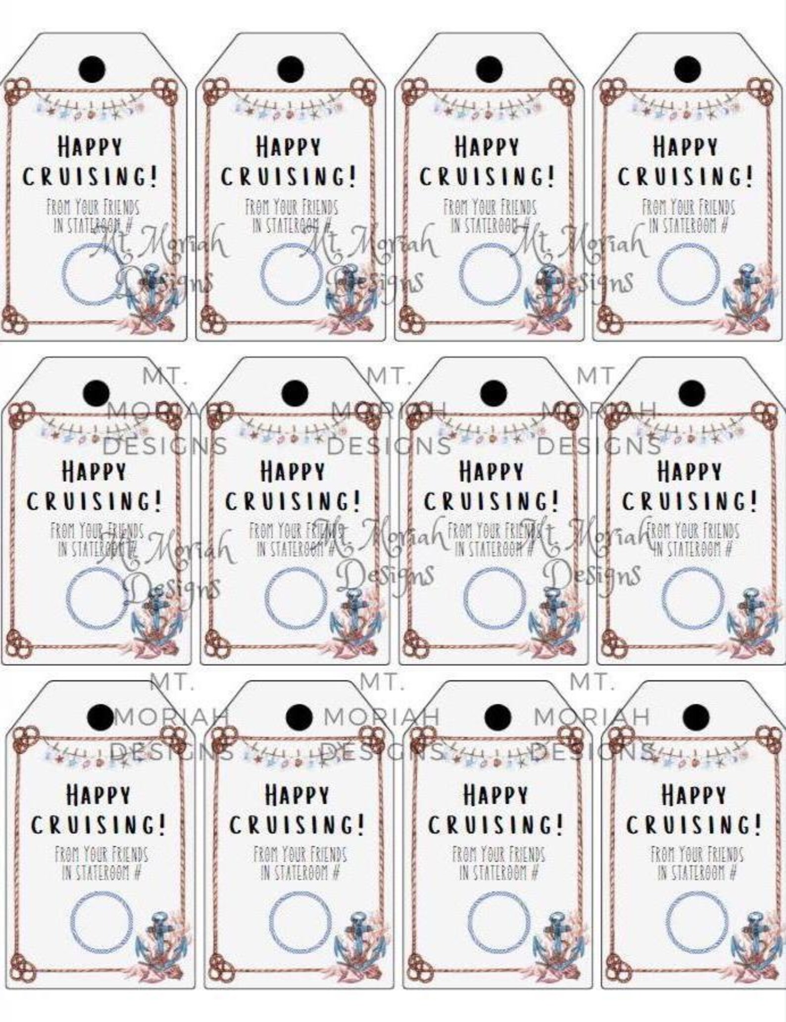 Happy Cruising Gift Tag, Printable Fish Extender Favor Tags, Nautical ...