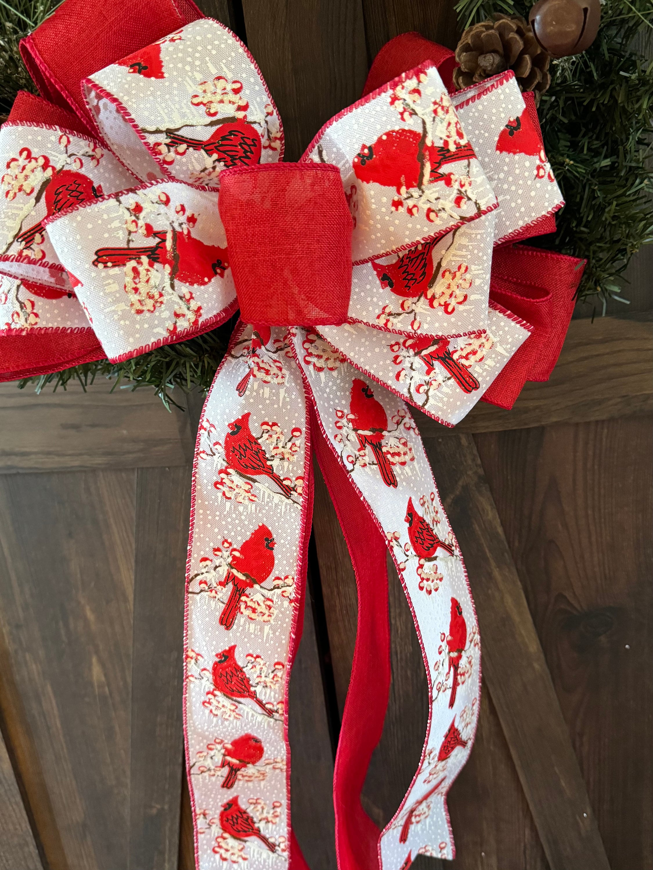 Christmas Bow Red Cardinals on White Wired Ribbon Country - Etsy