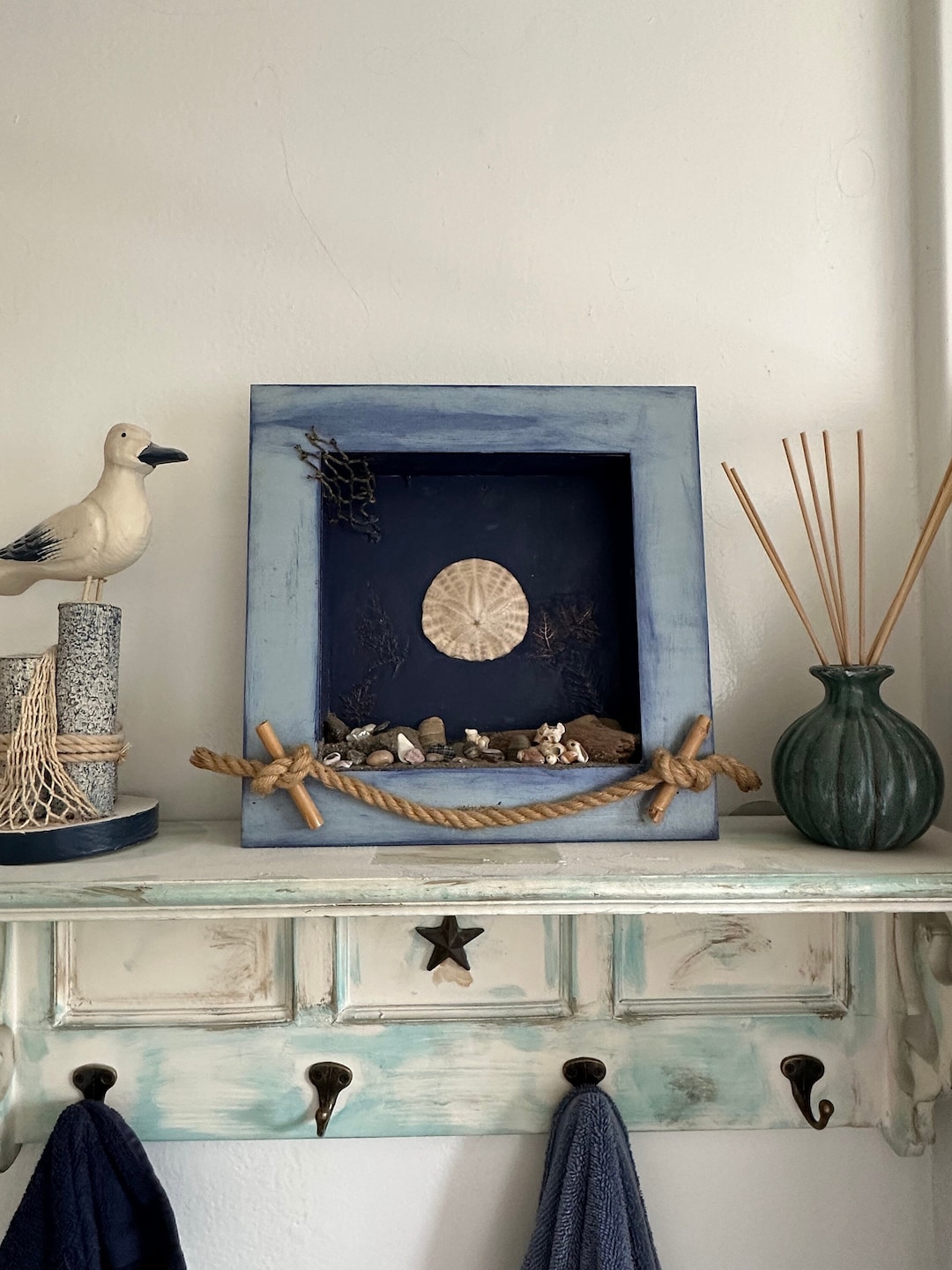 Sand Dollar Shadow Box, Beach Theme Home Decor; Hand Made and Painted ...