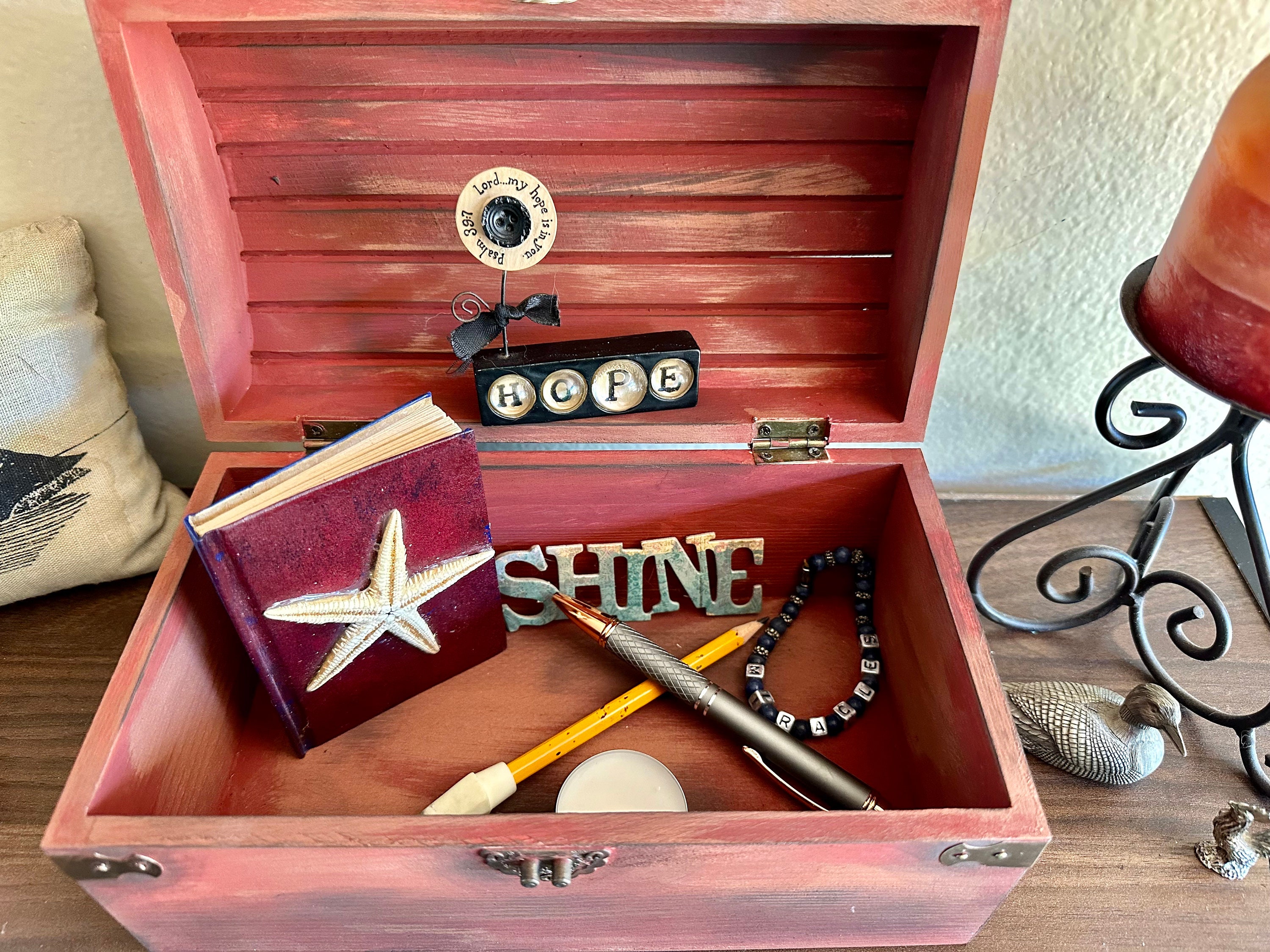 Wooden Treasure Chest Box Hand Painted Trinket Box Unique Keepsake and ...