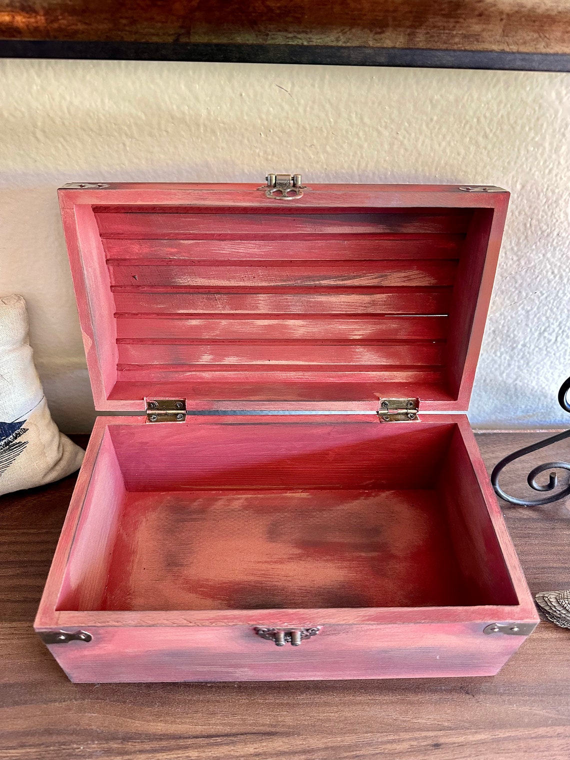 Wooden Treasure Chest Box Hand Painted Trinket Box Unique Keepsake and ...