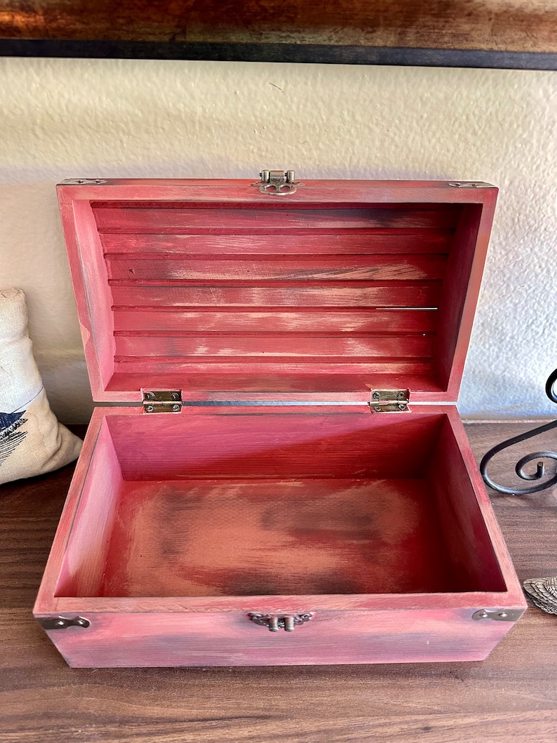 Wooden Treasure Chest Box Hand Painted Trinket Box Unique Keepsake and ...