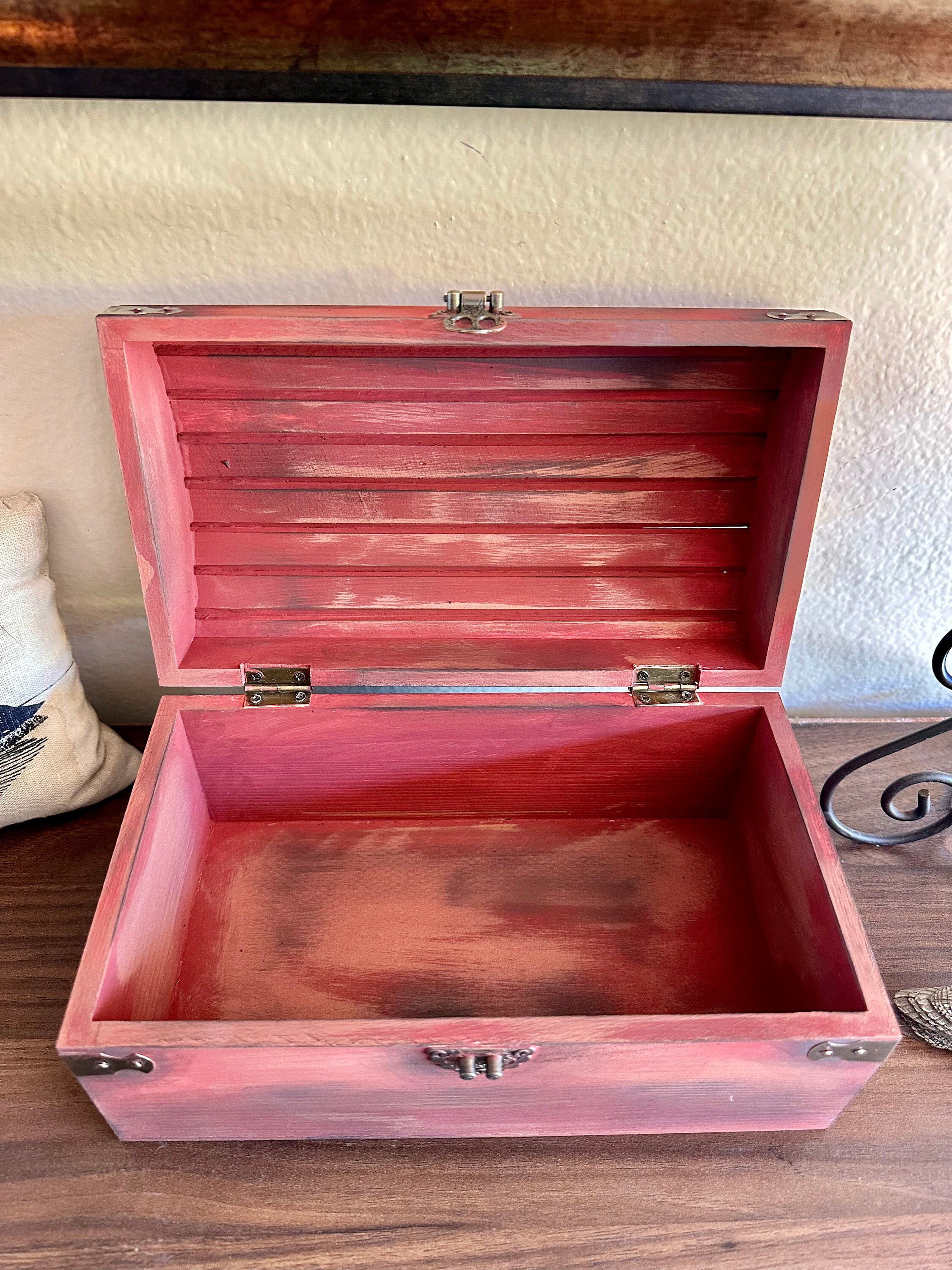 Wooden Treasure Chest Box Hand Painted Trinket Box Unique Keepsake and ...