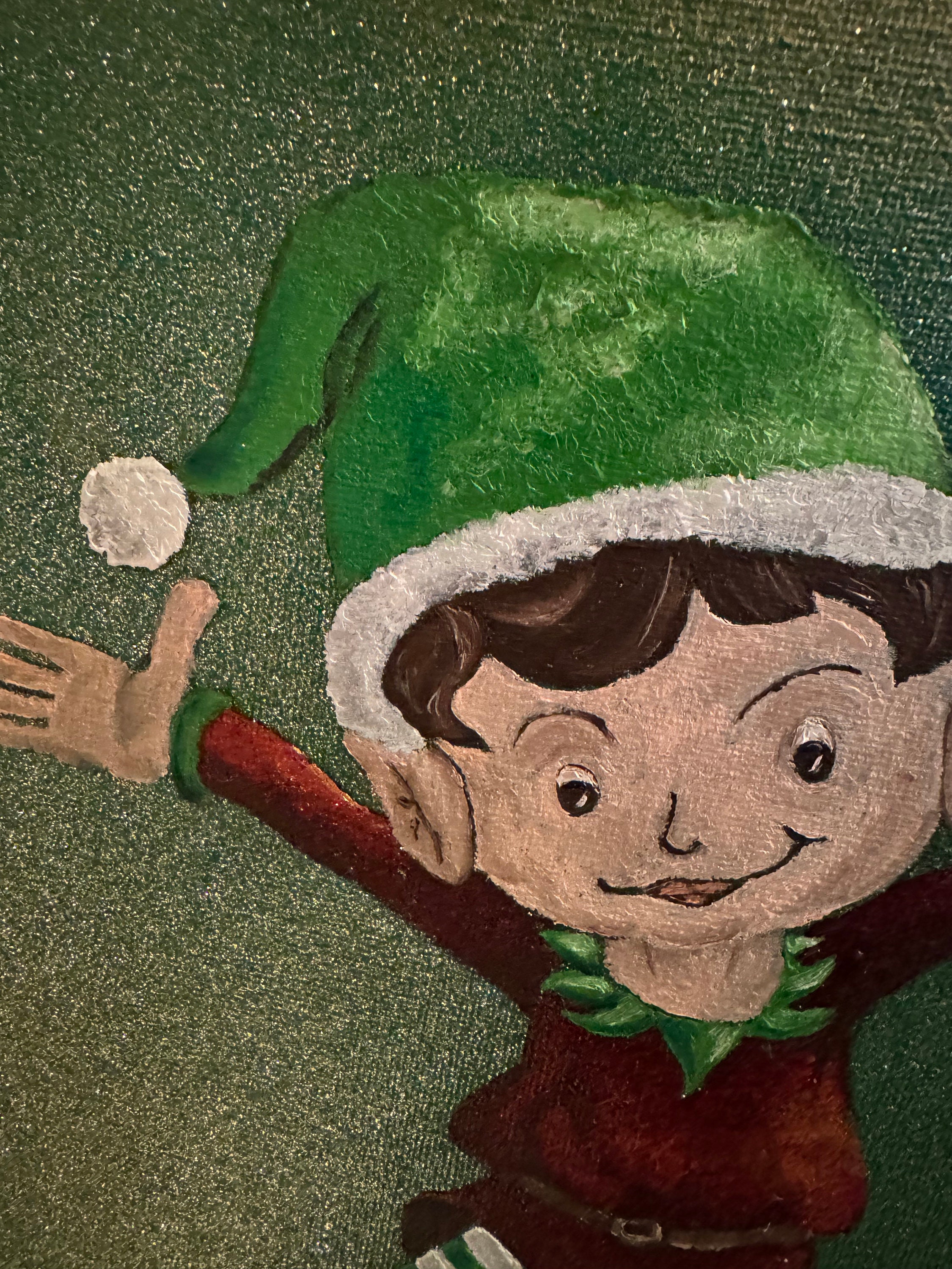Christmas Elf Painting, Hand Painted Oil and Acrylic Paint on Stretched ...