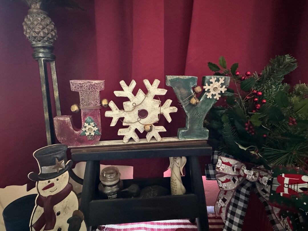 Christmas Tabletop Sign, Vintage, Hand Painted Joy, Wood With ...
