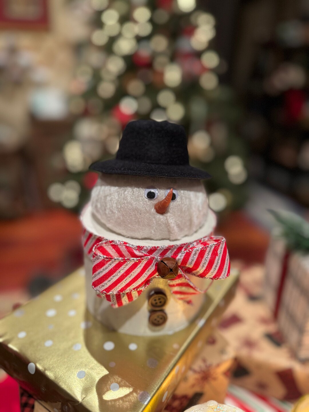 Snowman Decoration, Round Wooden Box With Snowman on Top, Hand Painted ...