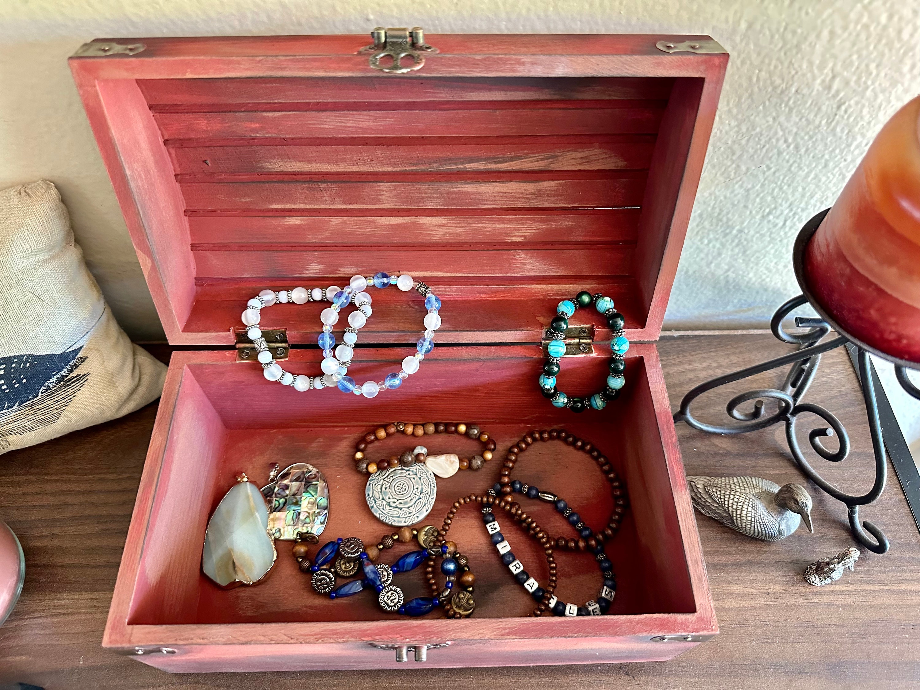 Wooden Treasure Chest Box Hand Painted Trinket Box Unique Keepsake and ...