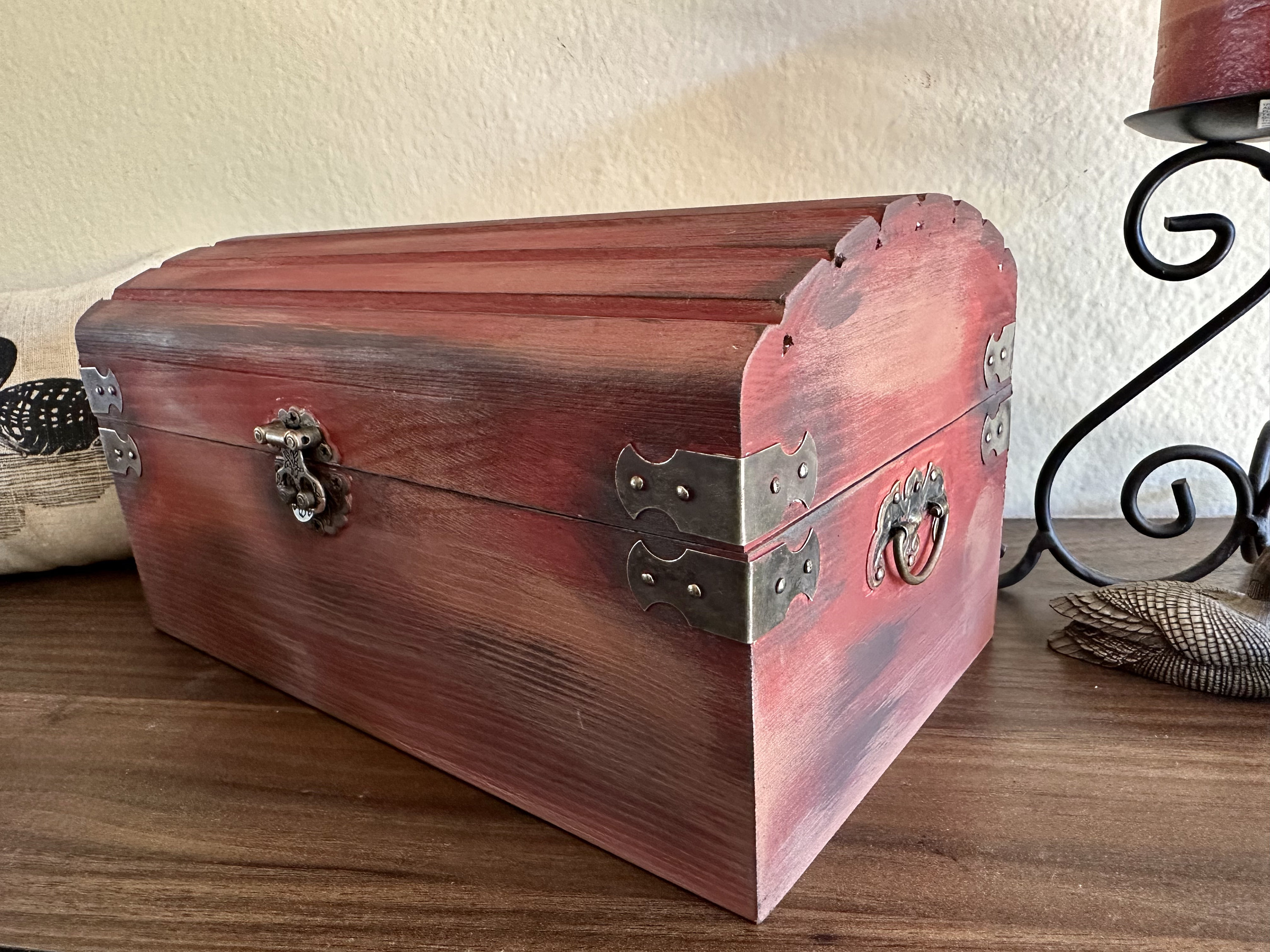 Wooden Treasure Chest Box Hand Painted Trinket Box Unique Keepsake and ...