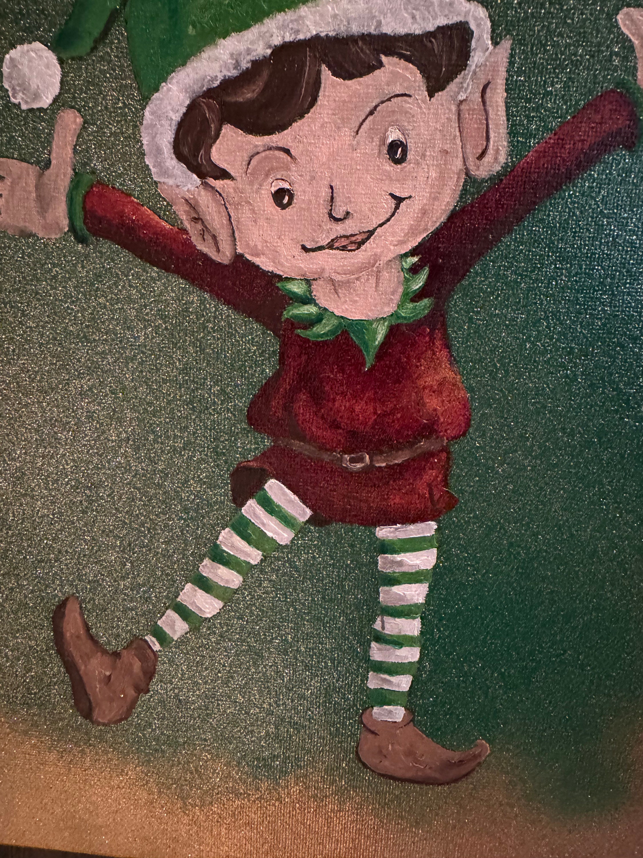 Christmas Elf Painting, Hand Painted Oil and Acrylic Paint on Stretched ...