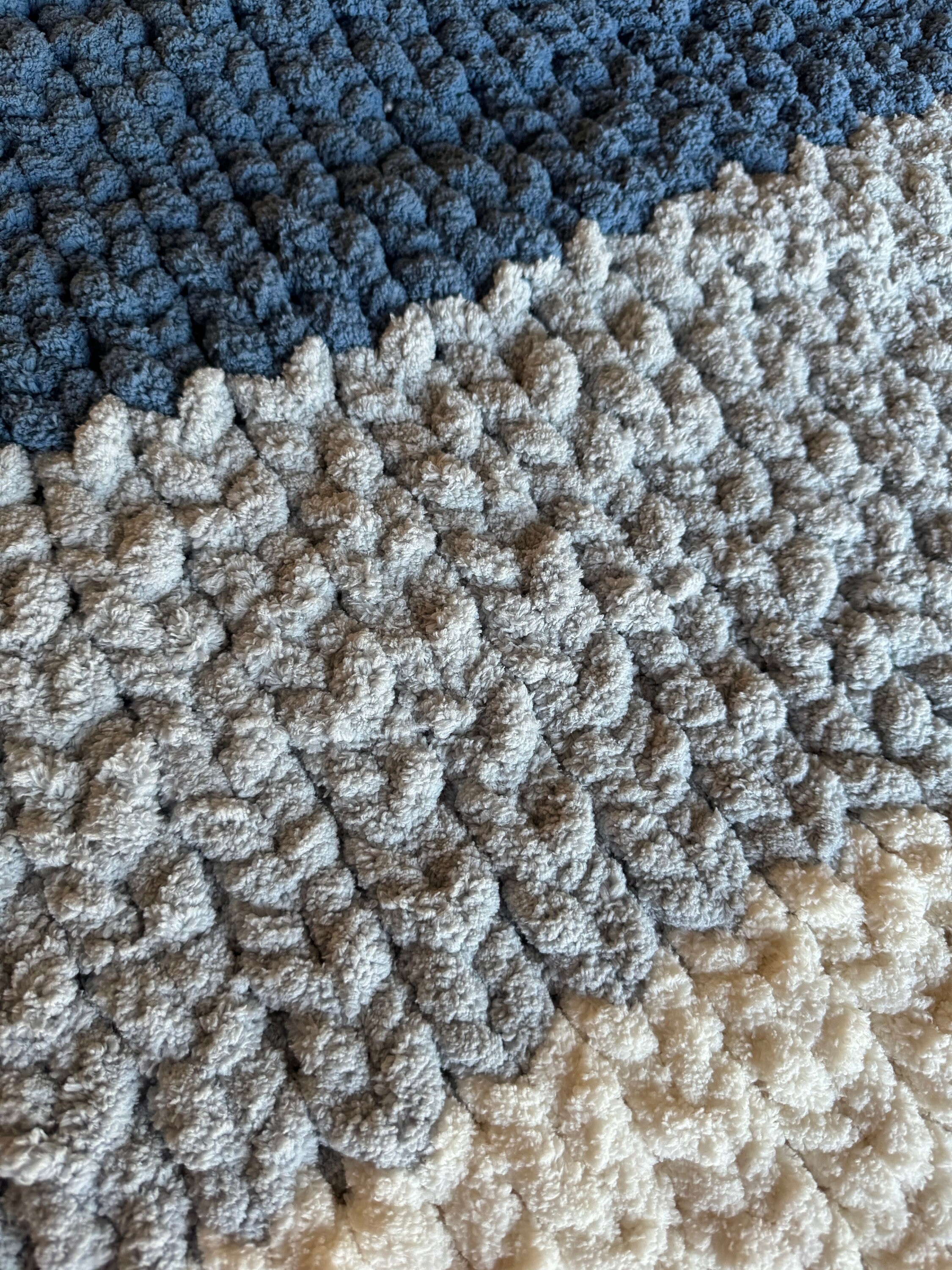 Chunky Chenille Blanket, Hand Knitted Throw, Navy Blue, Misty Gray, off ...