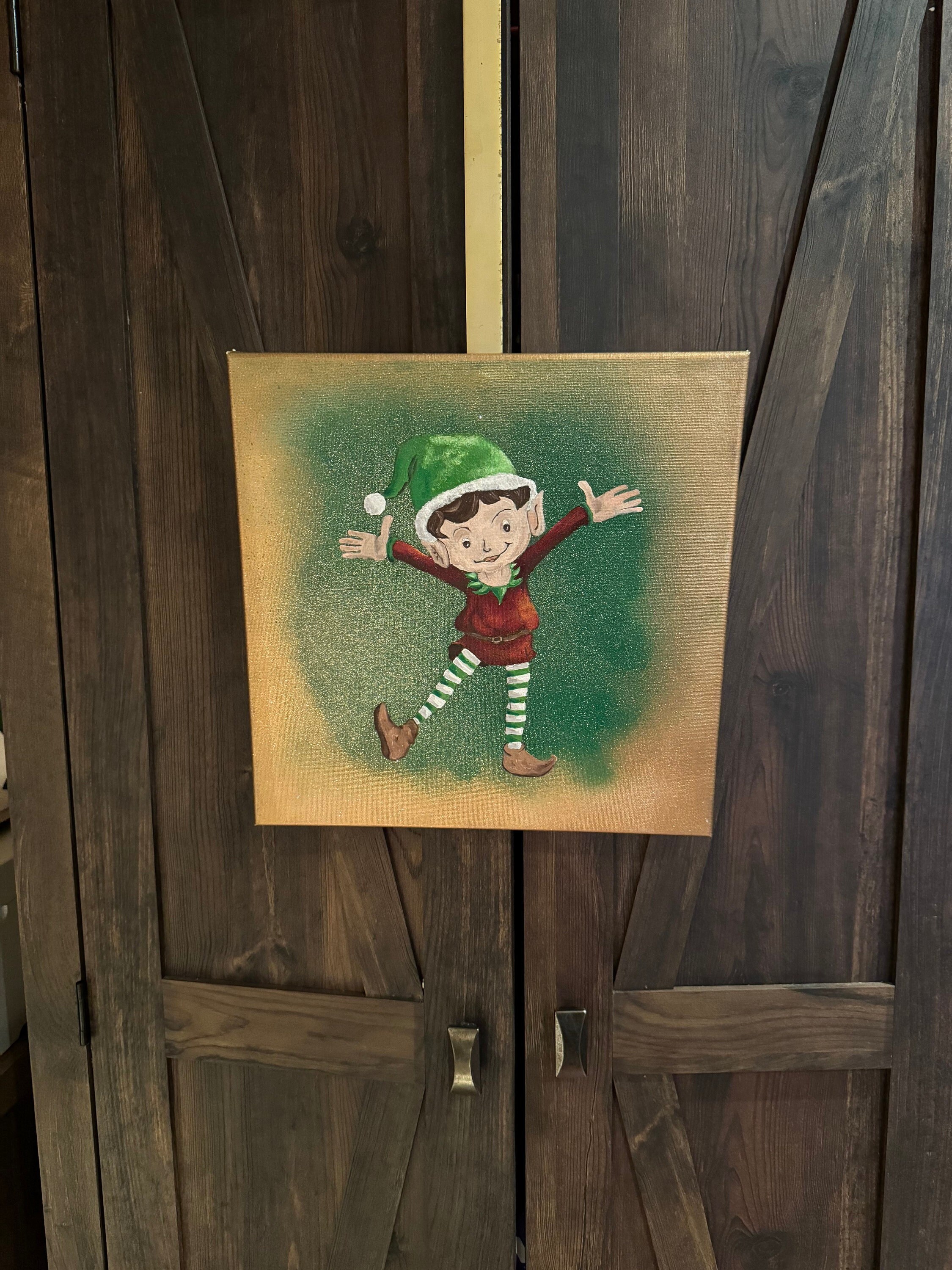Christmas Elf Painting, Hand Painted Oil and Acrylic Paint on Stretched ...