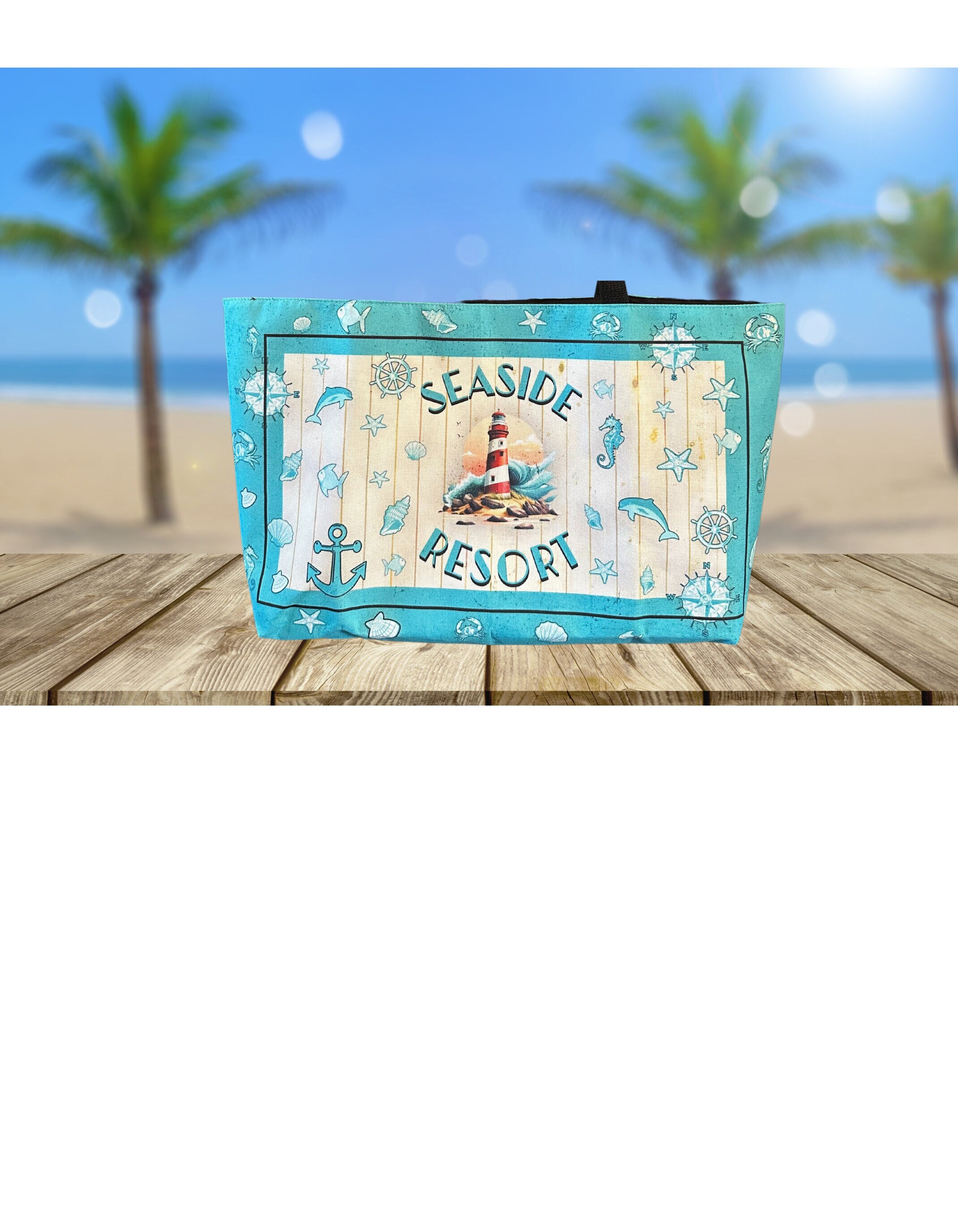 Lighthouse Tote Bag, Sea Green Beach/pool Bag Coastal Nautical Theme ...