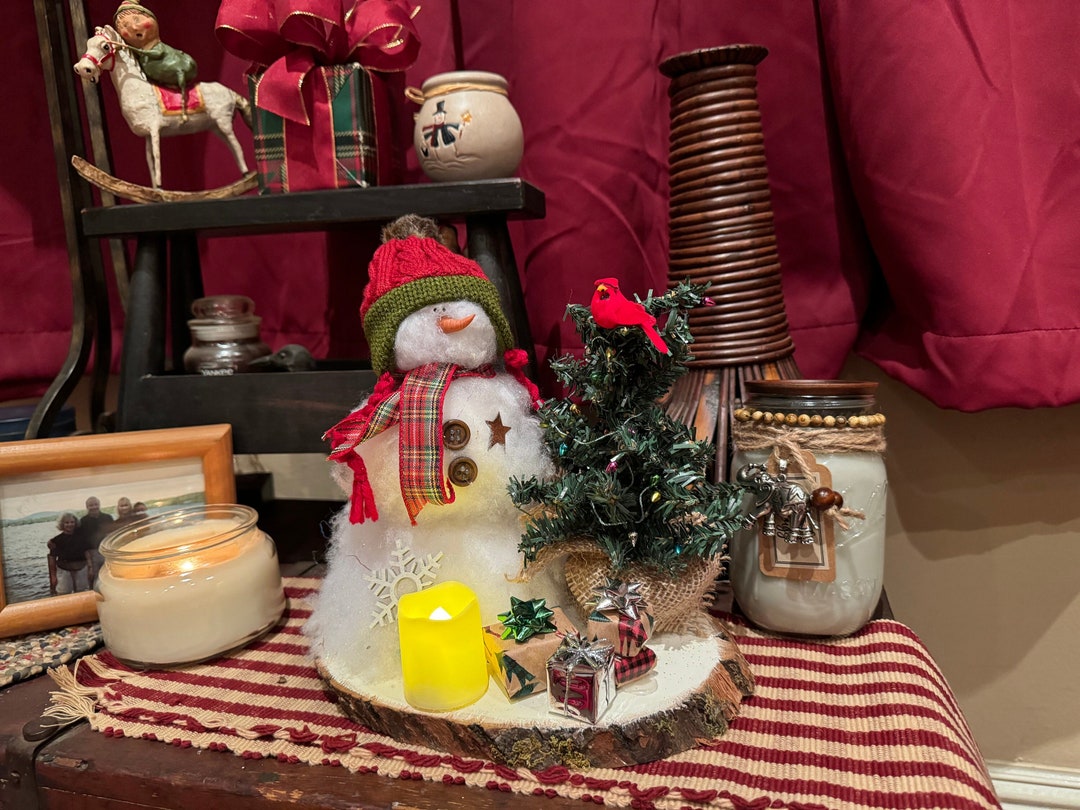 Snowman and Christmas Tree Decoration Handmade on Painted - Etsy