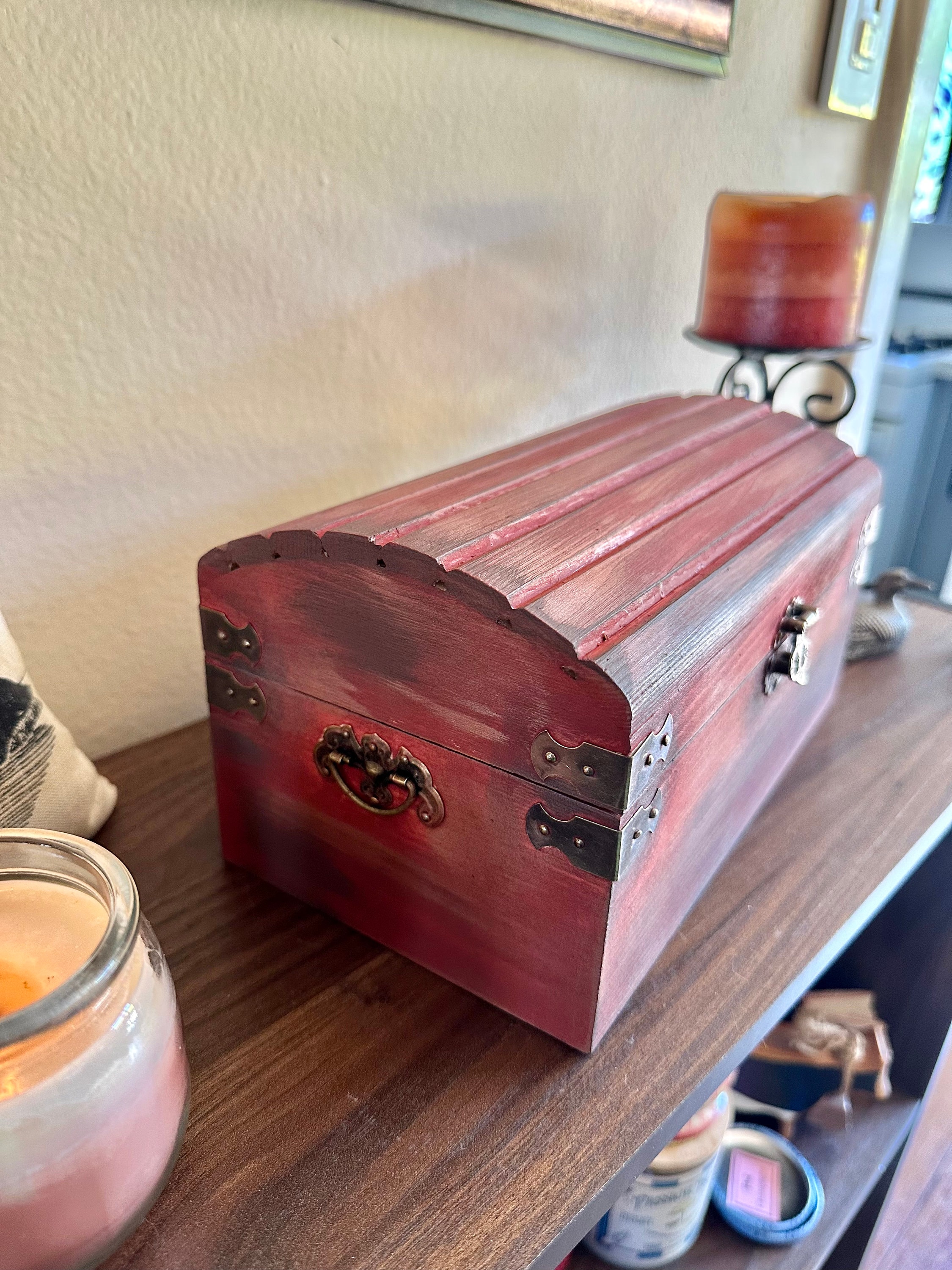 Wooden Treasure Chest Box Hand Painted Trinket Box Unique Keepsake and ...