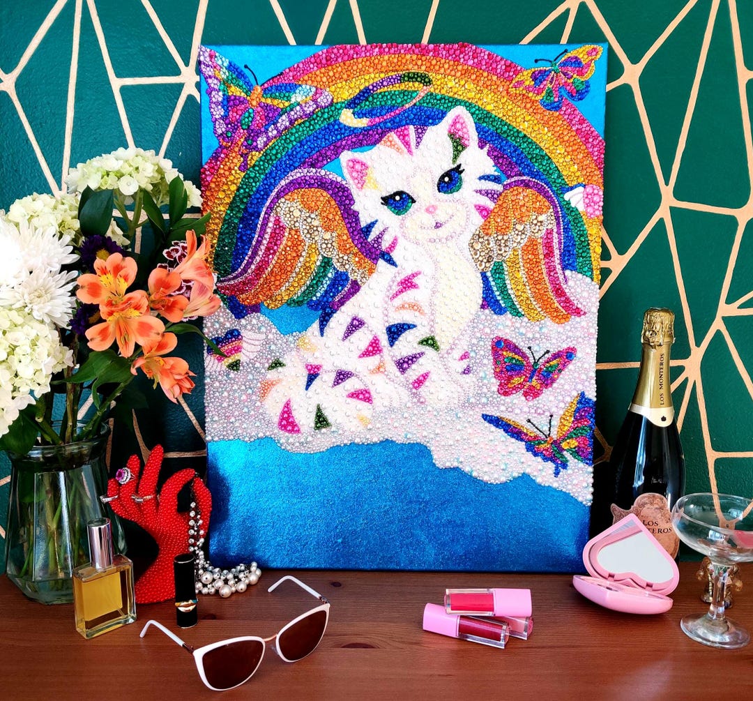 Rhinestone Lisa Frank Angel Kitty Art - Etsy