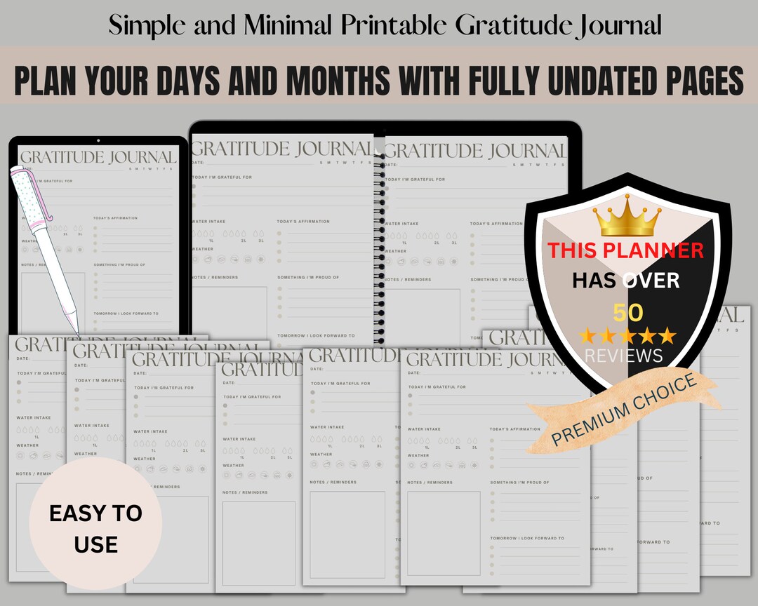 Simple and Minimal Printable Gratitude Journal, Daily Gratitude Journal ...