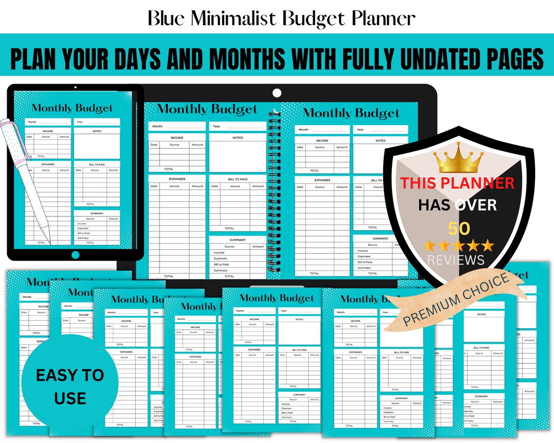 Blue Minimalist Budget Planner, Budget Digital Budget Planner, Budget ...